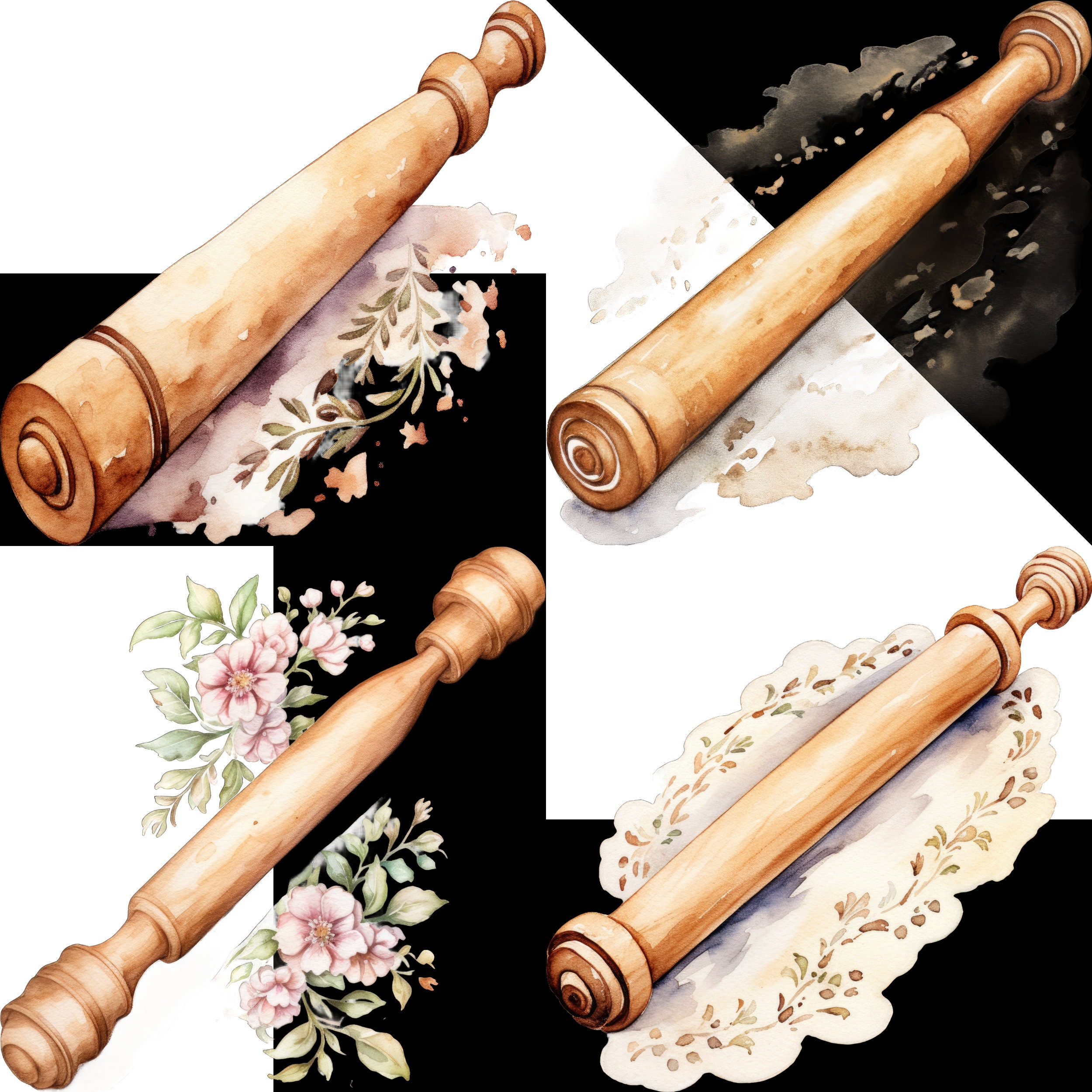 Vantage Rolling Pin Watercolor PNG Clipart, Baking Tools Illustration ...