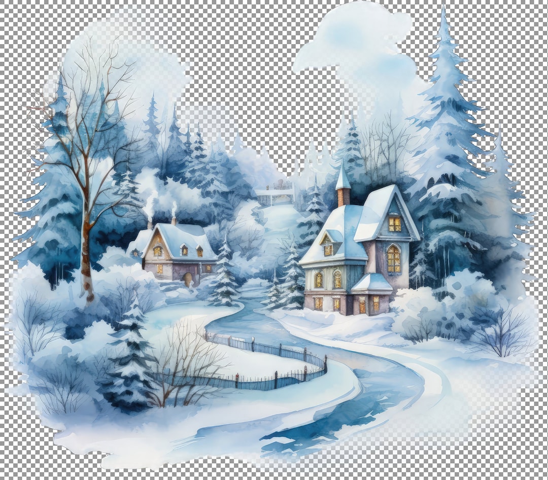 Winter Wonderland Watercolor Clipart, Wall Art for Kids Digital, Print ...