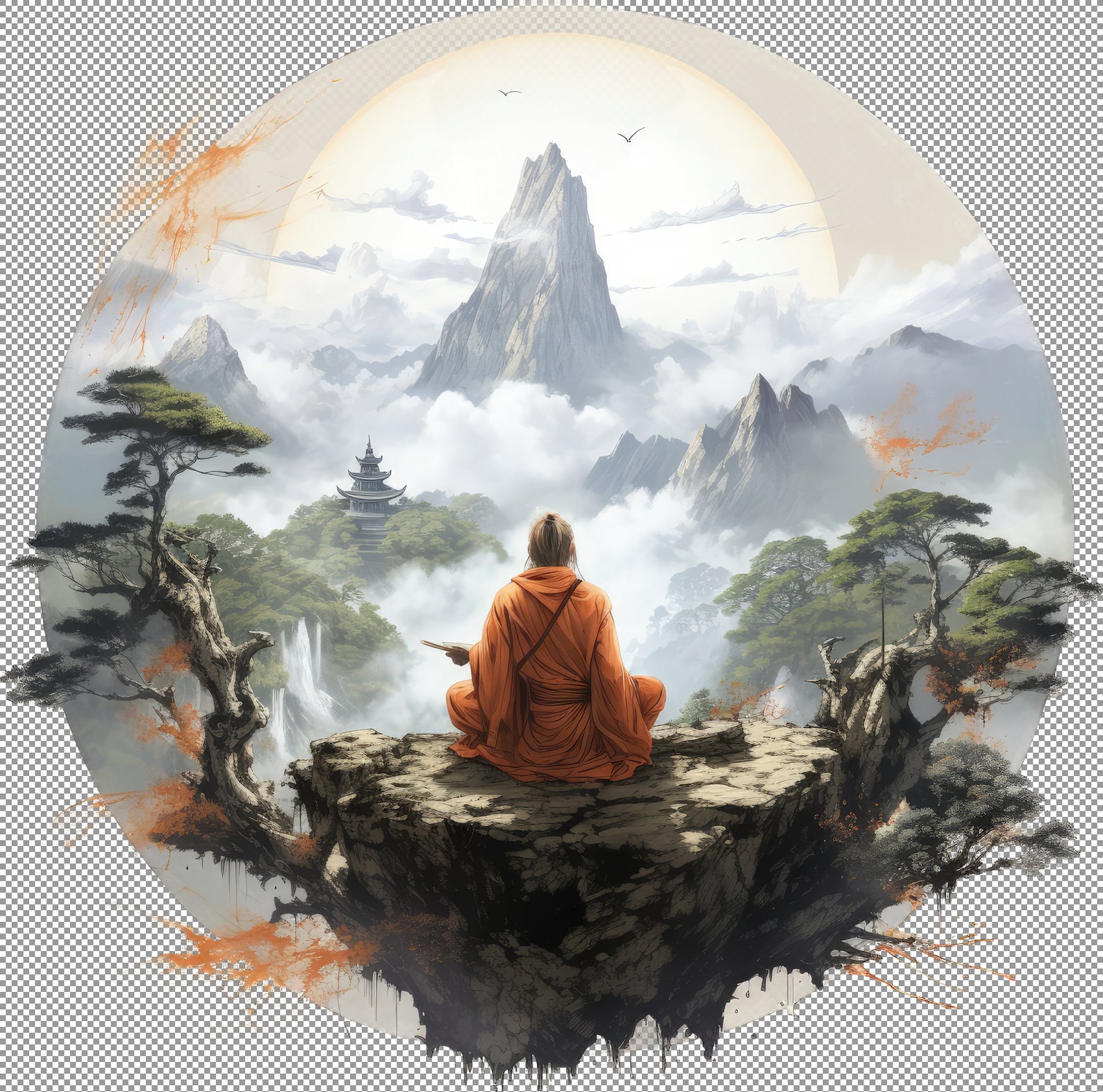 Monk's Zen Zenith Clipart, Meditative Monk Graphic, Zen Zenith Clipart ...