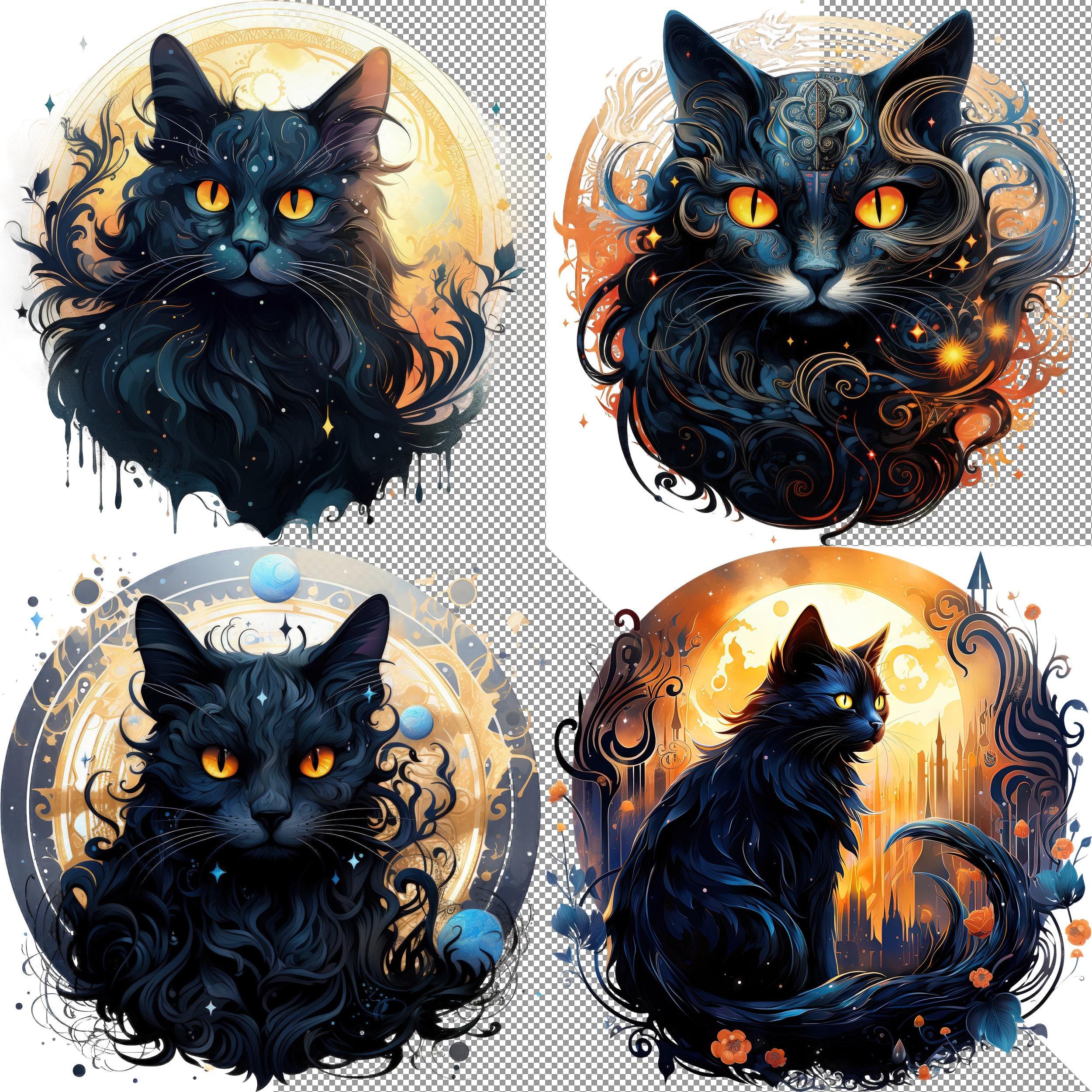 The Witch's Cat Clipart,the Witch's Cat Clipart, Halloween Decor ...