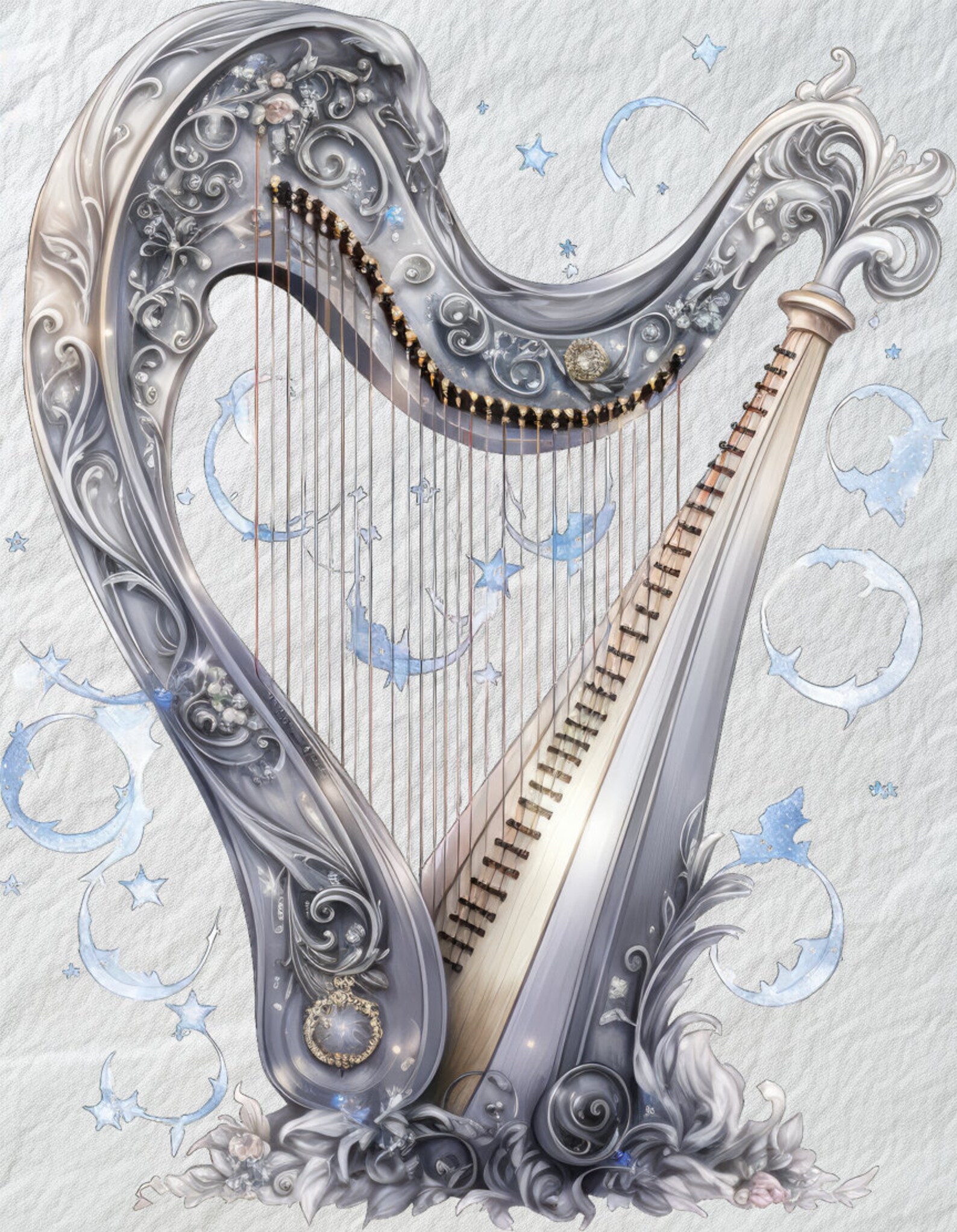 Enchanted Harp Lullaby Art Print,custom Harp Lullaby Painting ...