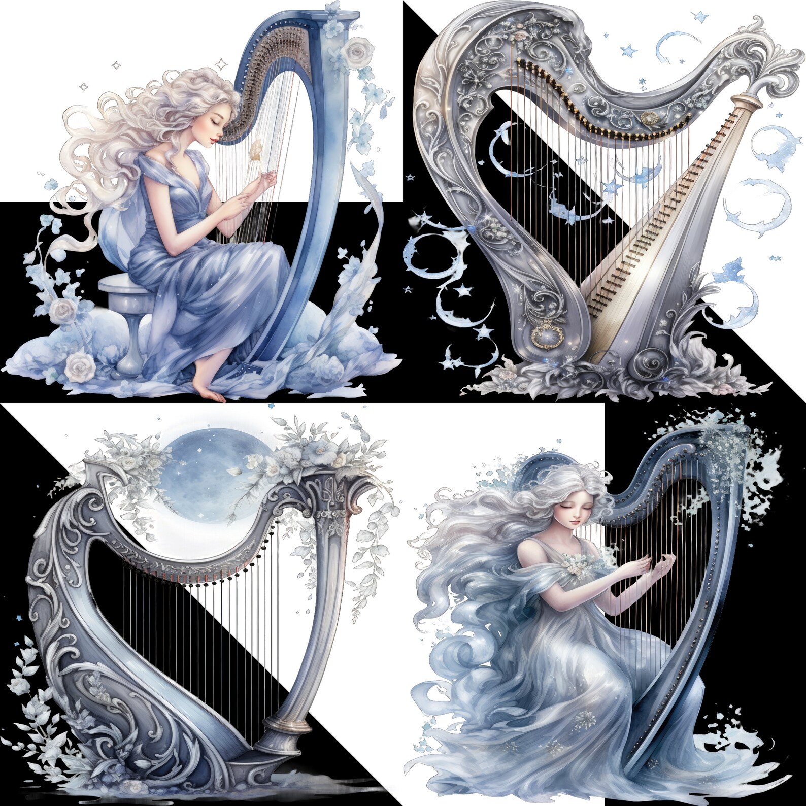 Enchanted Harp Lullaby Art Print,custom Harp Lullaby Painting ...