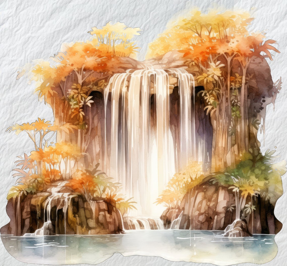 Hidden Waterfall Oasis Art Print, Nature Landscape Decor, Enchanted ...