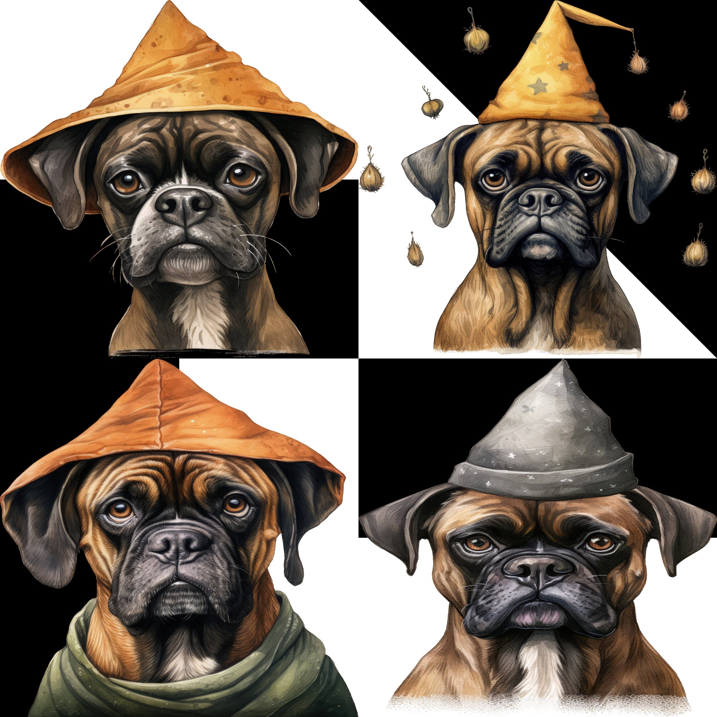 Spooky Boxer Clipart Witch's Hat Cliparthalloween Dog - Etsy