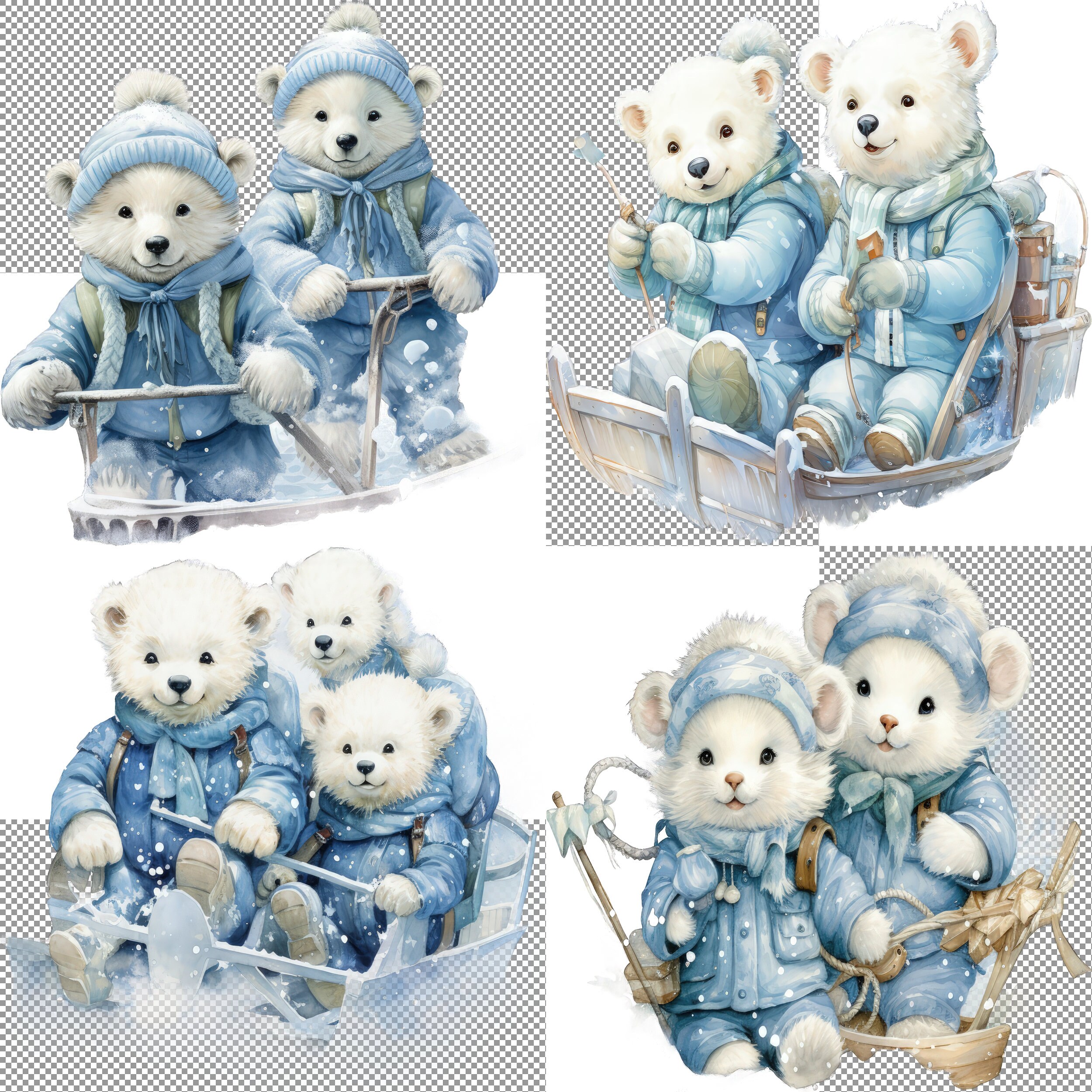Icy Adventures Clipart, Digital Sticker for Kids, Cute Polar Bear Cubs ...