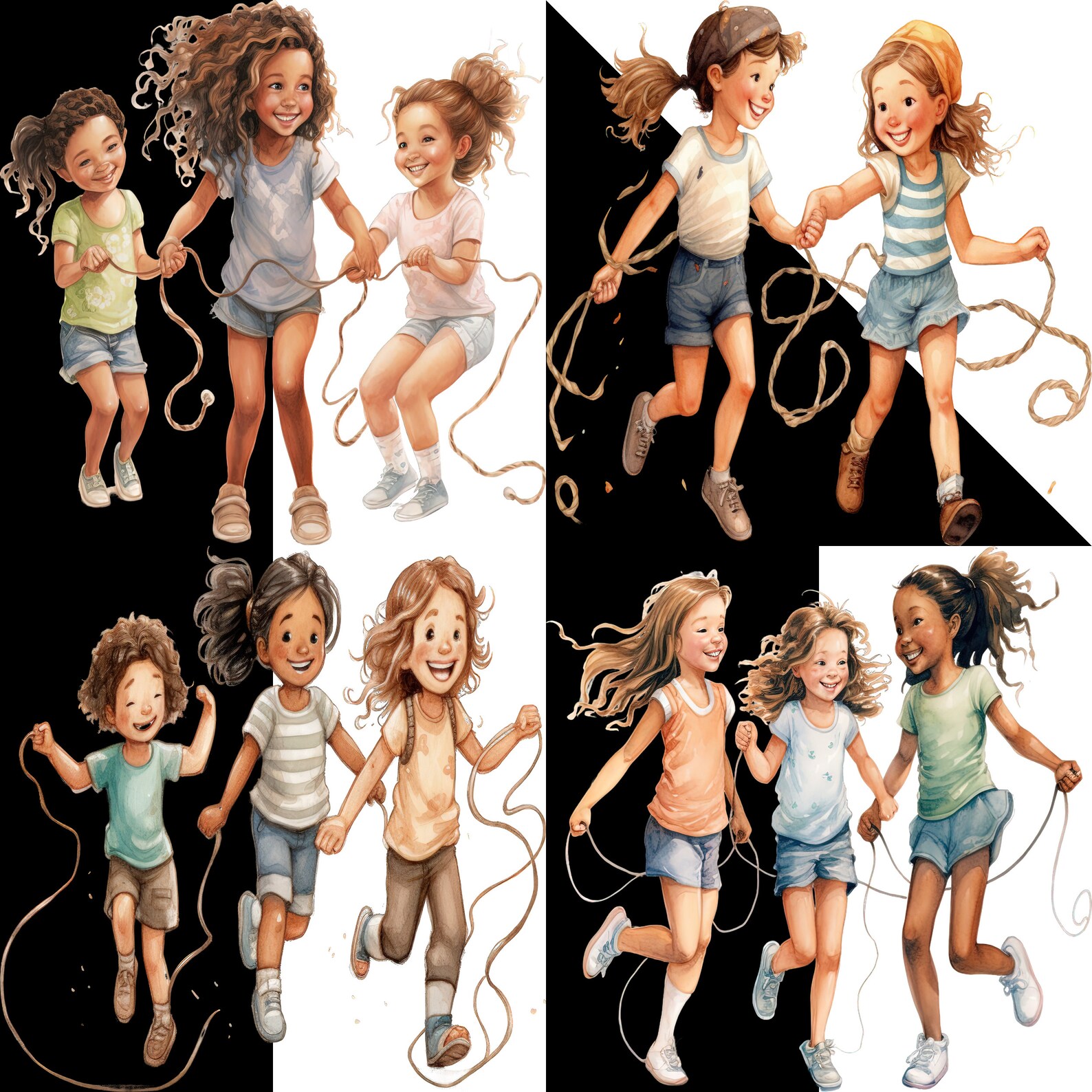 Joyful Girl Double Dutch Clipart, Children's Activity Graphics, Double ...