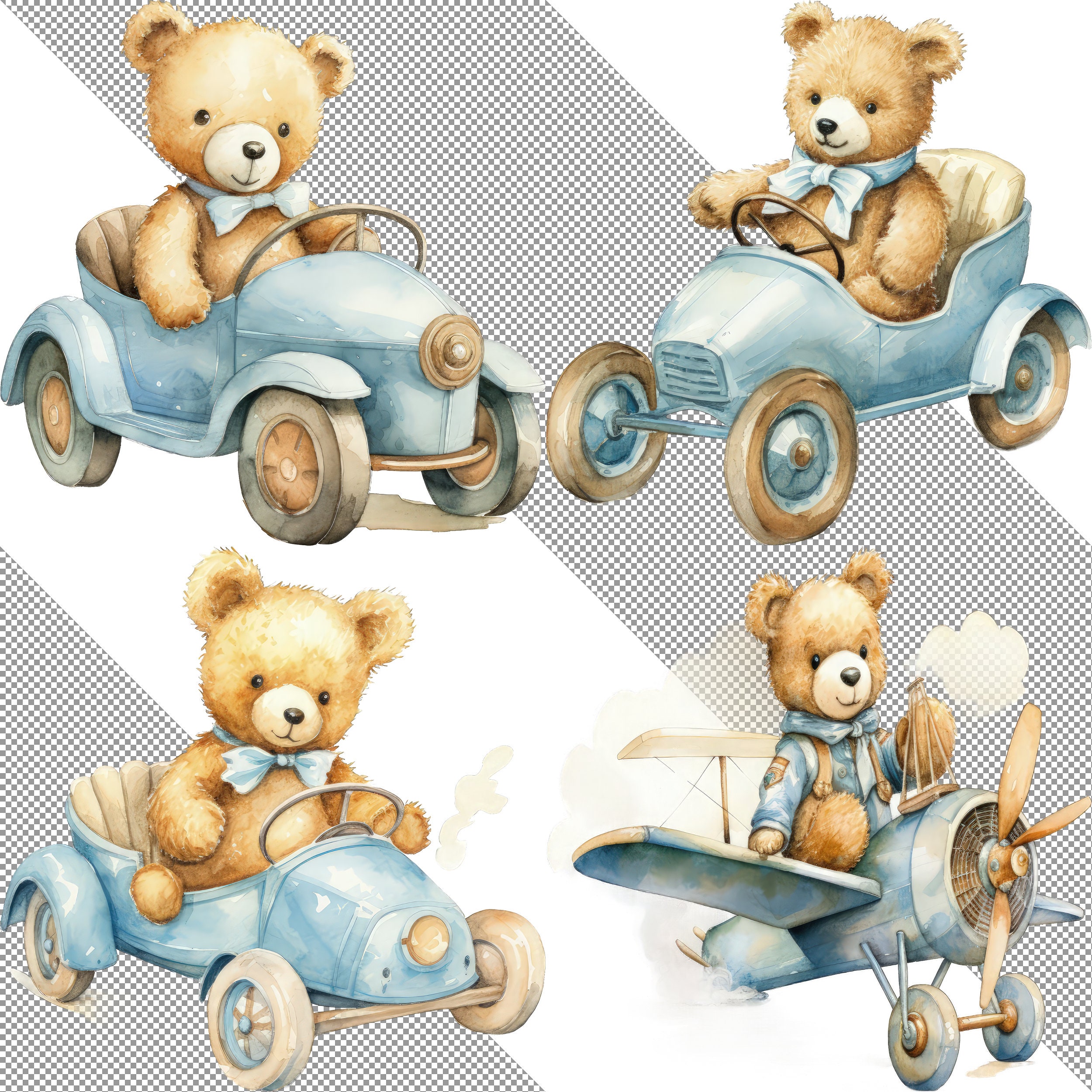 Teddy Bear's Driving Helicopter Clipart, Light Brown Watercolor ...