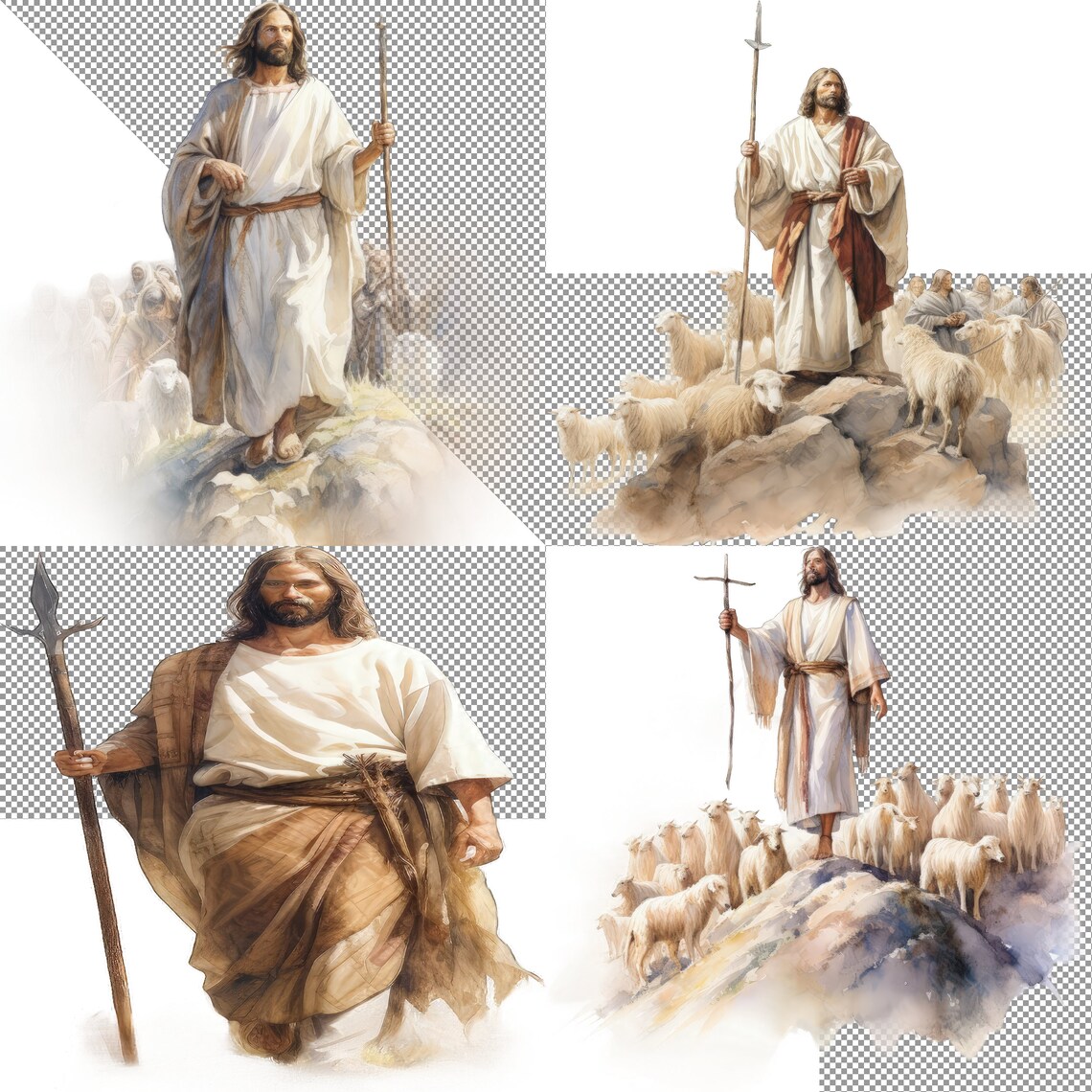 Jesus Holding a Staff on a Hill Watercolor Clipart, Designs for ...