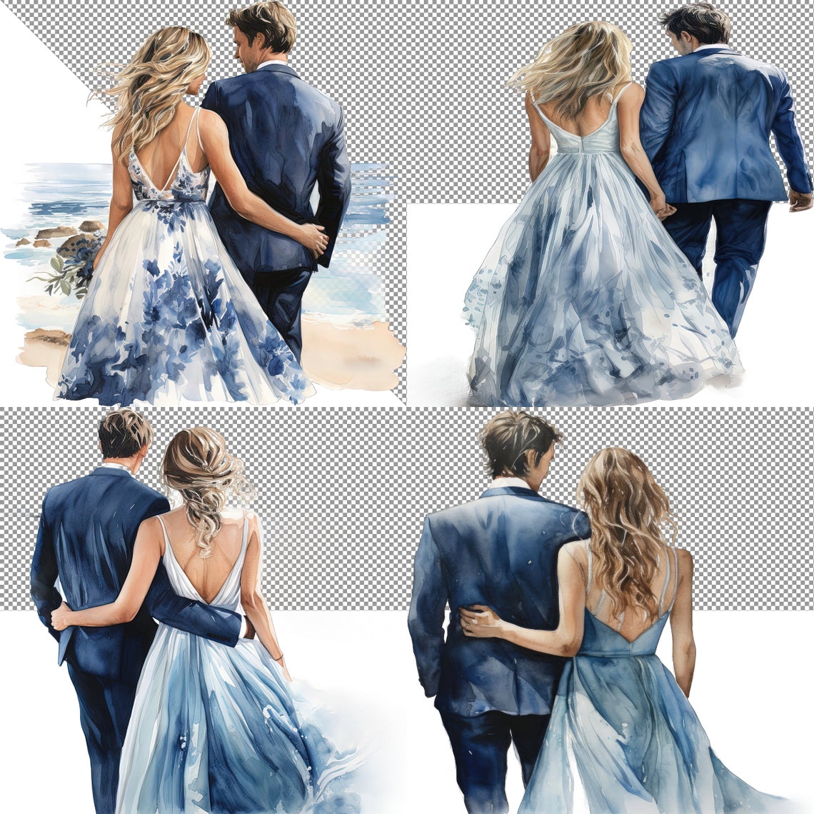 Blue Bride & Groom Clipart Eternal Vows by the Ocean: Bride - Etsy