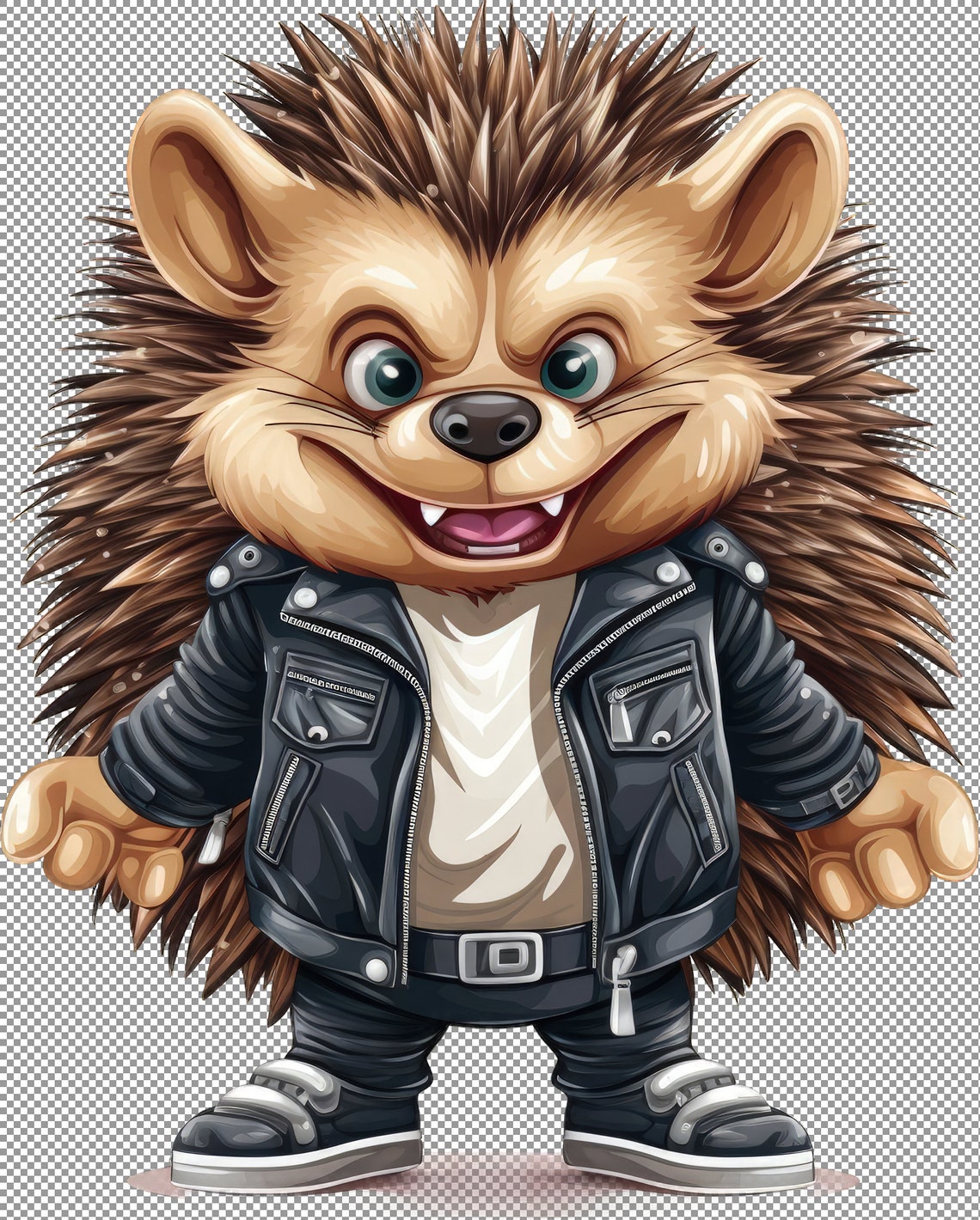 Porcupine in Punk Spiked Leather Jacket Clipart, Rock 'n' Roll ...