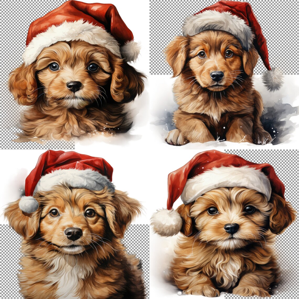 Christmas Puppy Watercolor Clipart, Art for Desk, Art for Kids Rooms ...