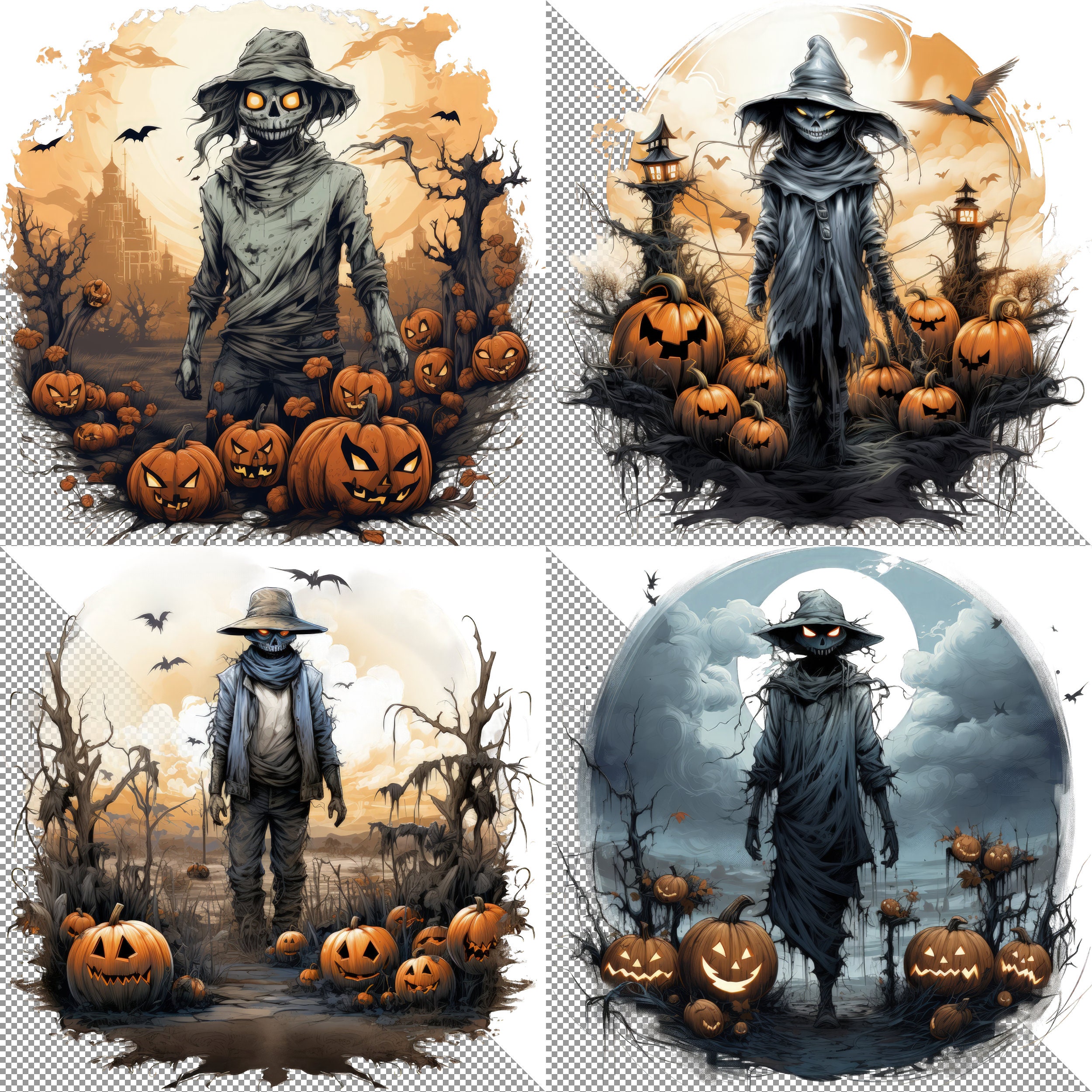 Haunting Harvest Scarecrow Clipart, Halloween Chills in Clipart: Scary ...