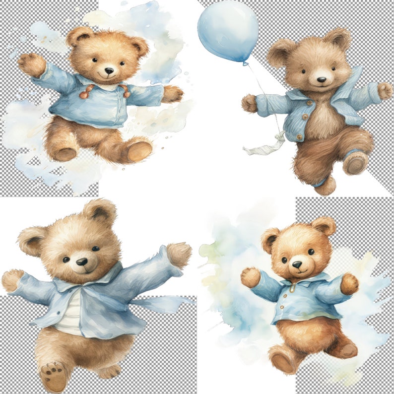 Teddy Bear Clipart, Attire in Light Brown Watercolor Illustration ...