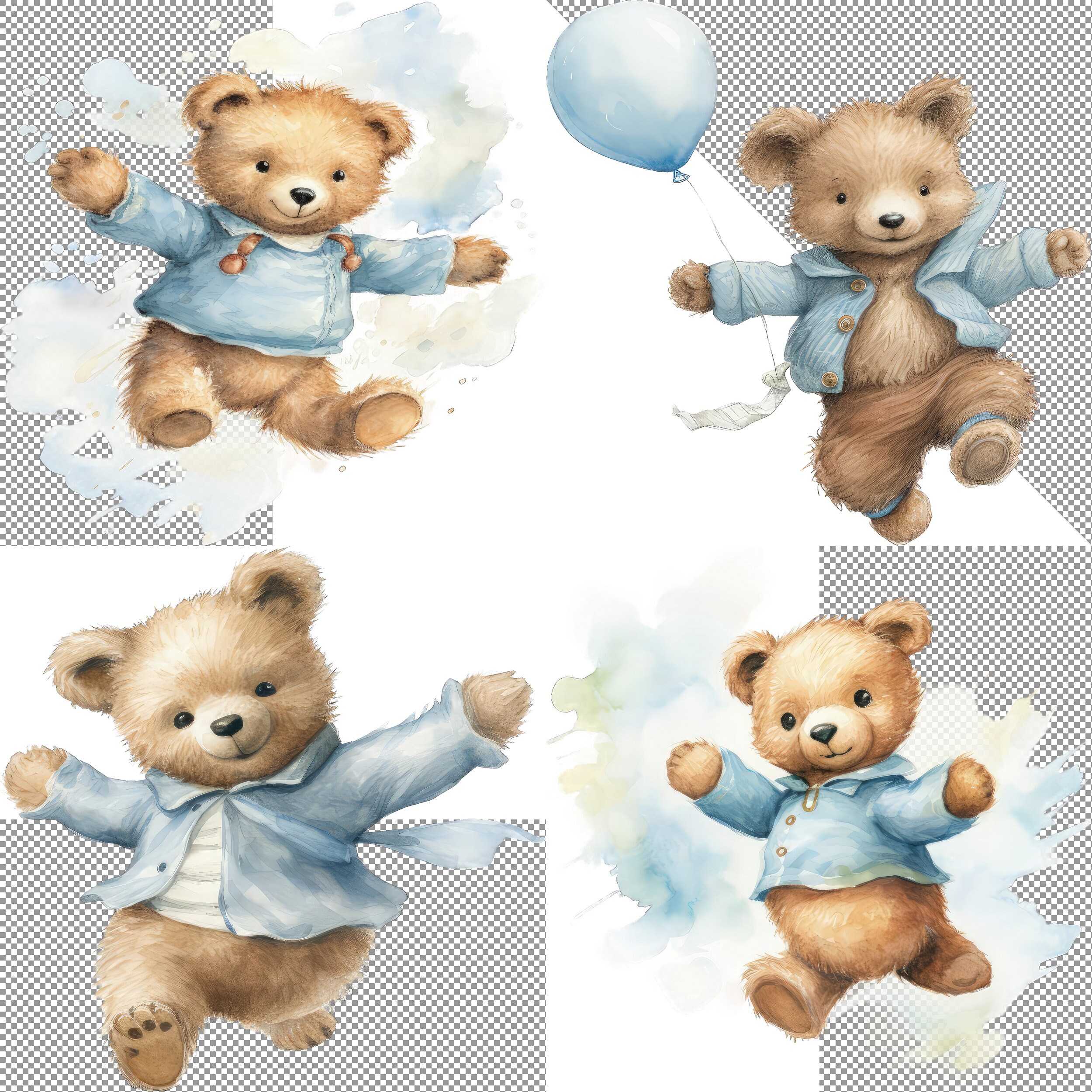 Teddy Bear Clipart, Attire in Light Brown Watercolor Illustration ...