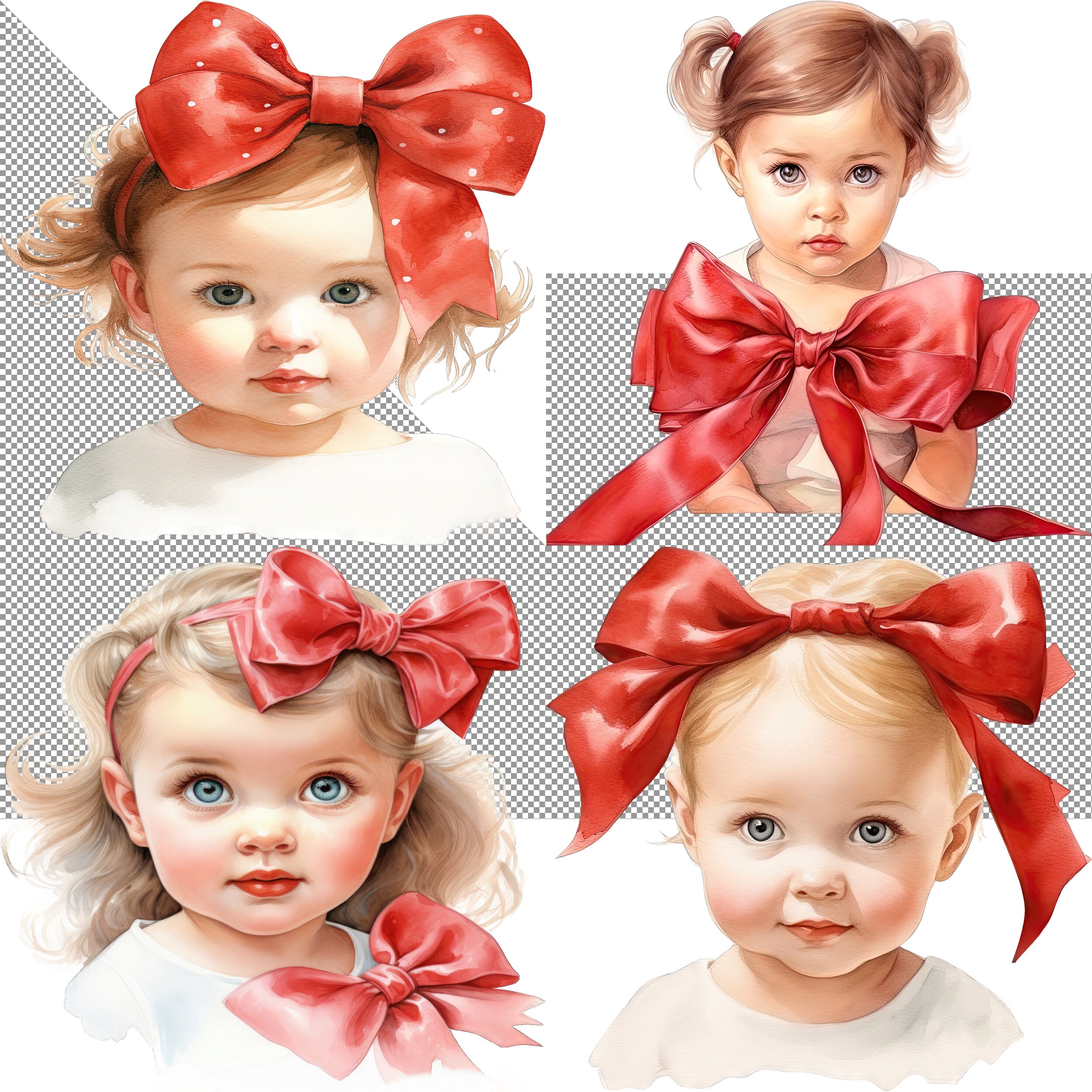 Red Baby Ribbon Clipart, Pastel Watercolor Red Baby Ribbon, Wall Art ...