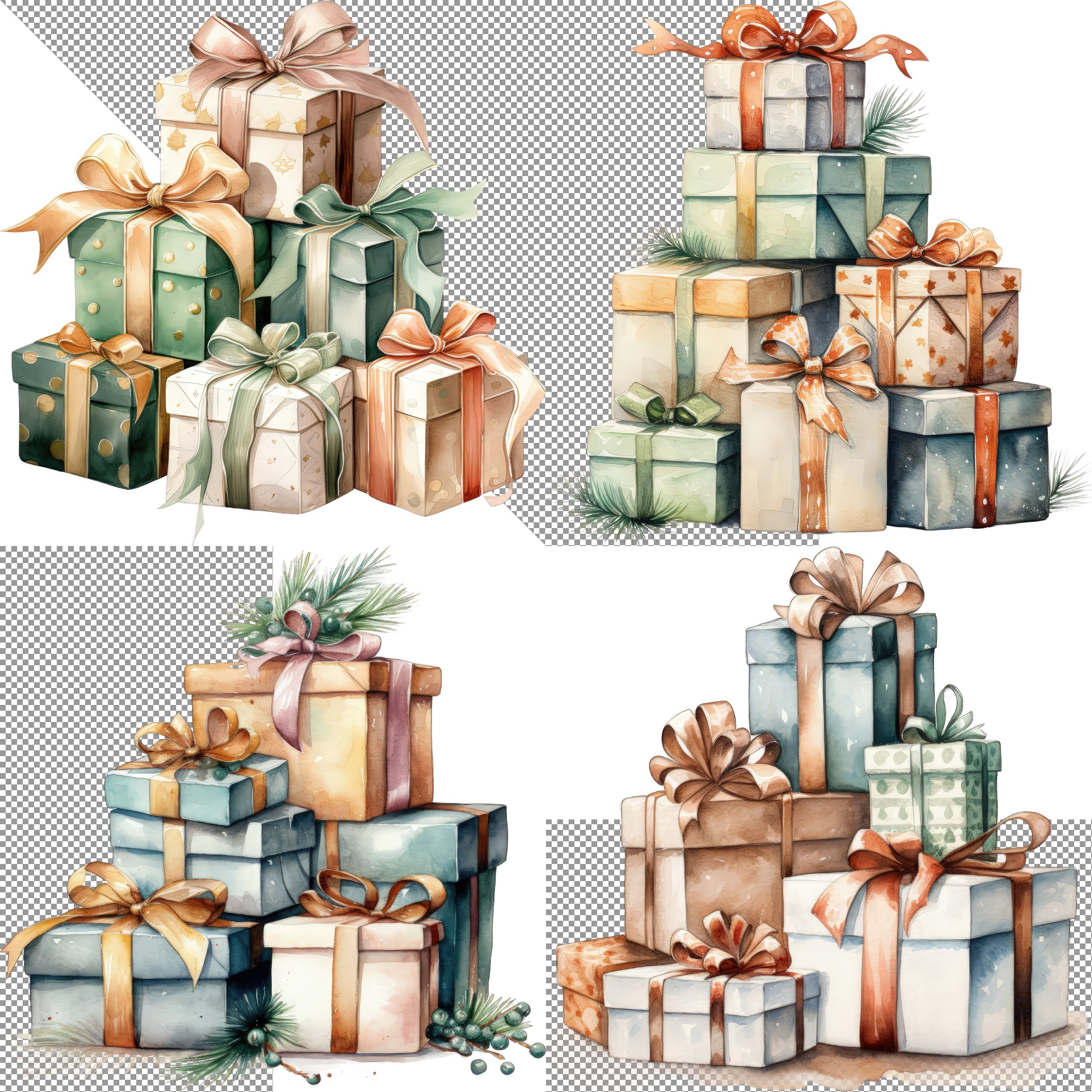 Christmas Presents Clipart Holiday Festive Clipart Birthday - Etsy