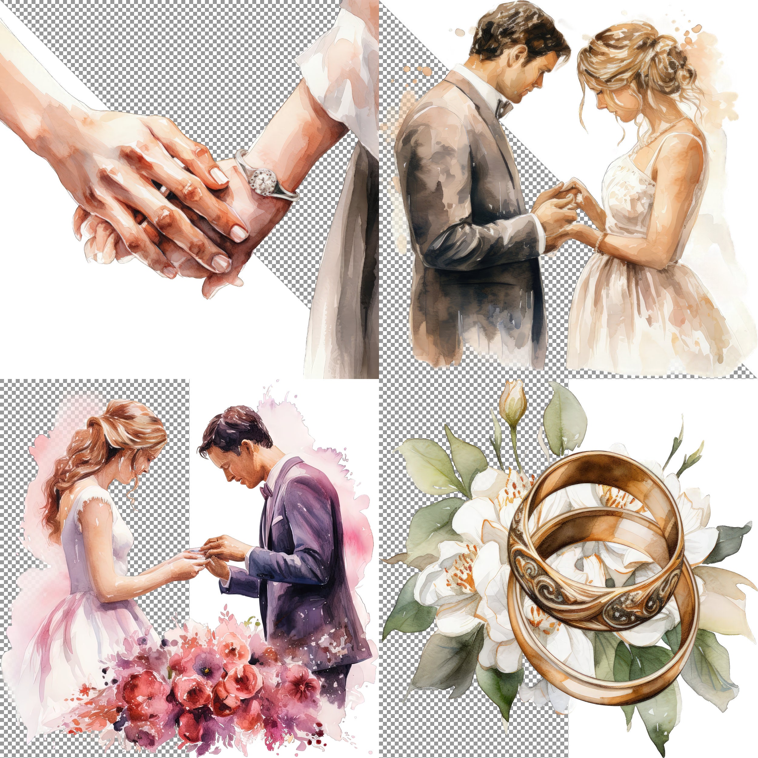 Exchange of Rings Ceremony Watercolor Clipart, Designs for Tote Bag ...