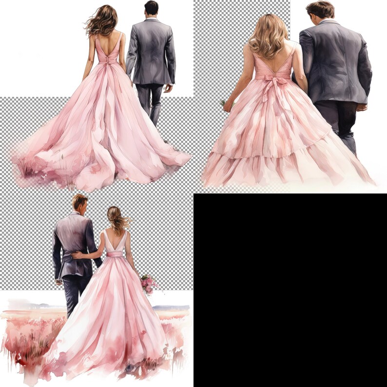 Pink Bride and Groom Clipart Hand-in-hand Wedding Clipart - Etsy