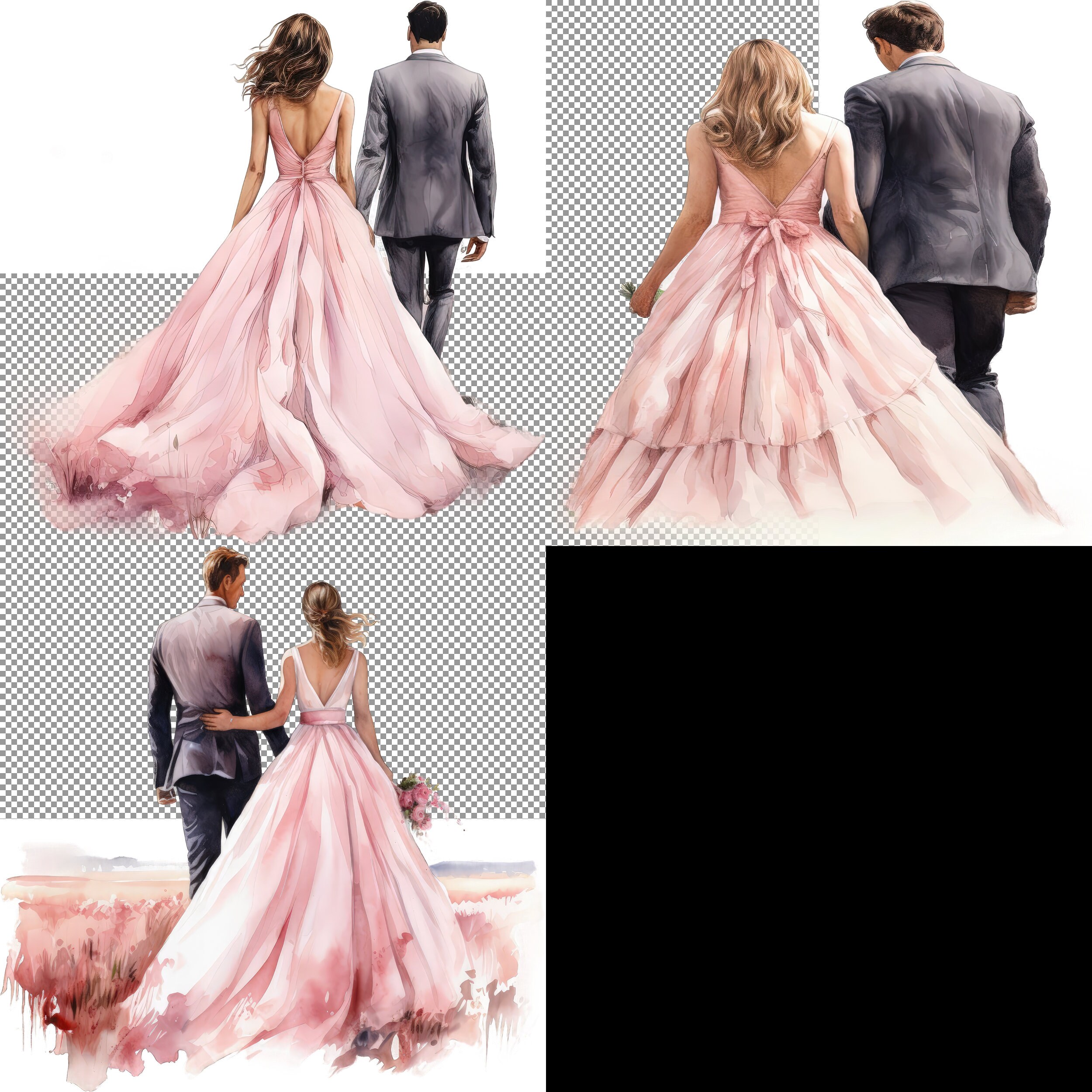 Pink Bride and Groom Clipart Hand-in-hand Wedding Clipart - Etsy