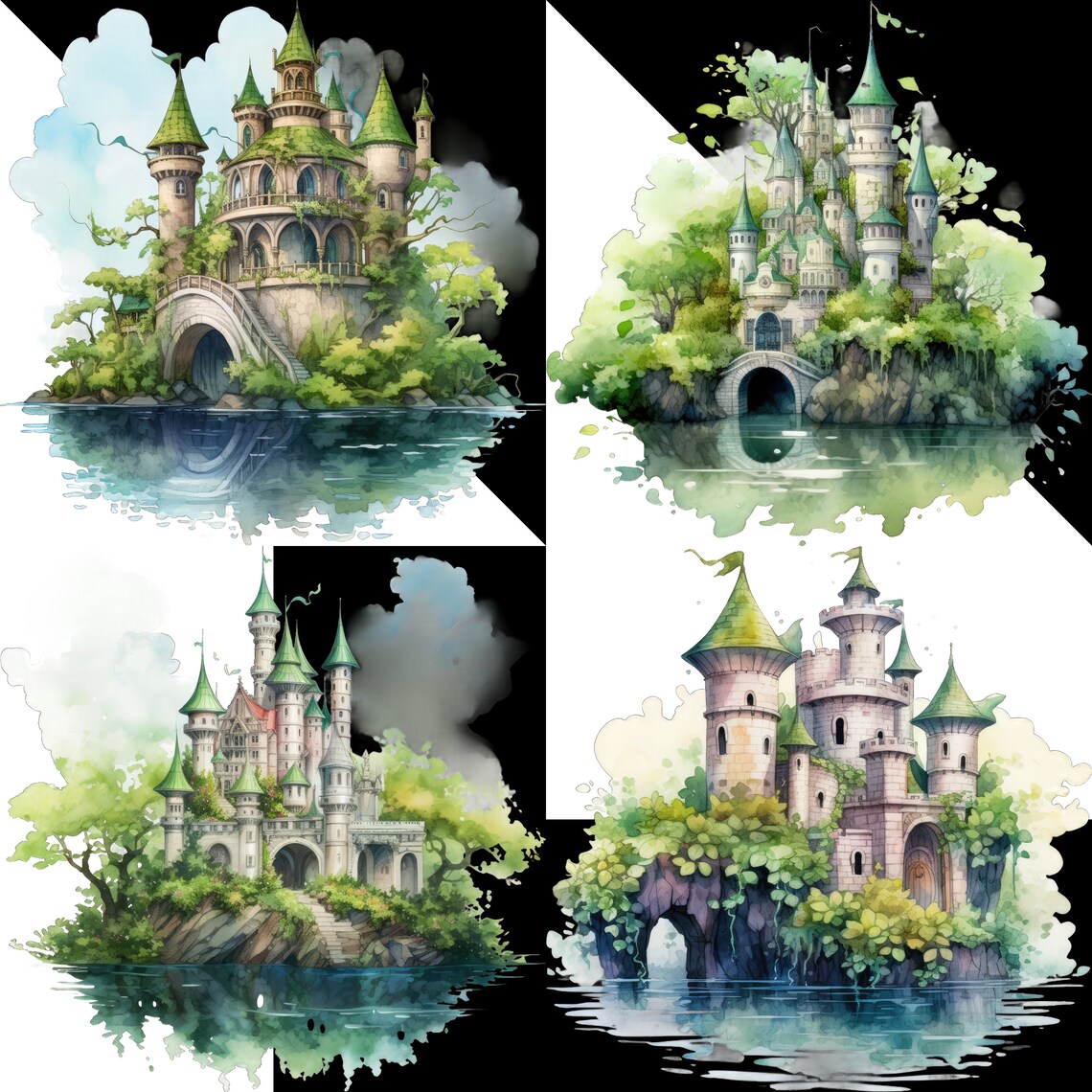 Floating Castle Realm, Fantasy Kingdom Decor, Hand-painted Castle in ...