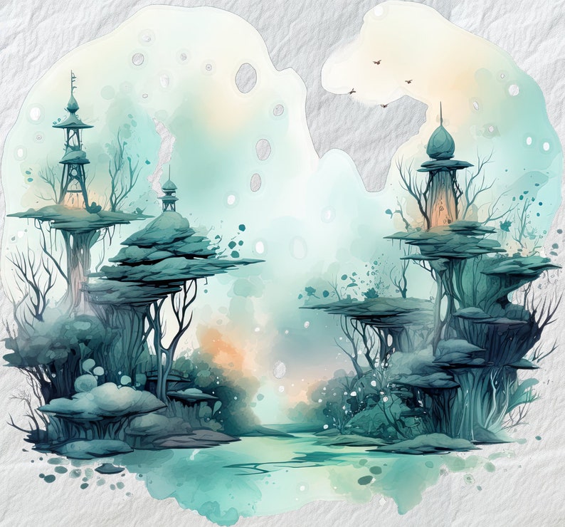 Fantasy Misty Moors, Clip Art for Cake, Clip Art for Post It, Digital ...