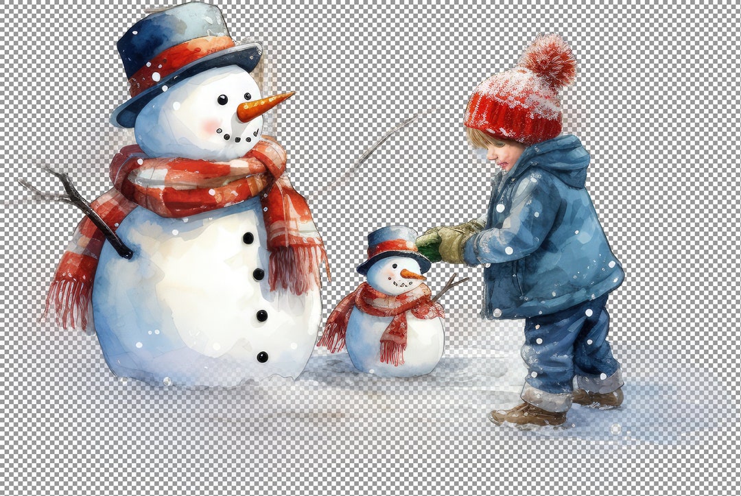 Kids' Winter Wonderland Clipart, Kids With Snowman Clipart: Winter Fun ...