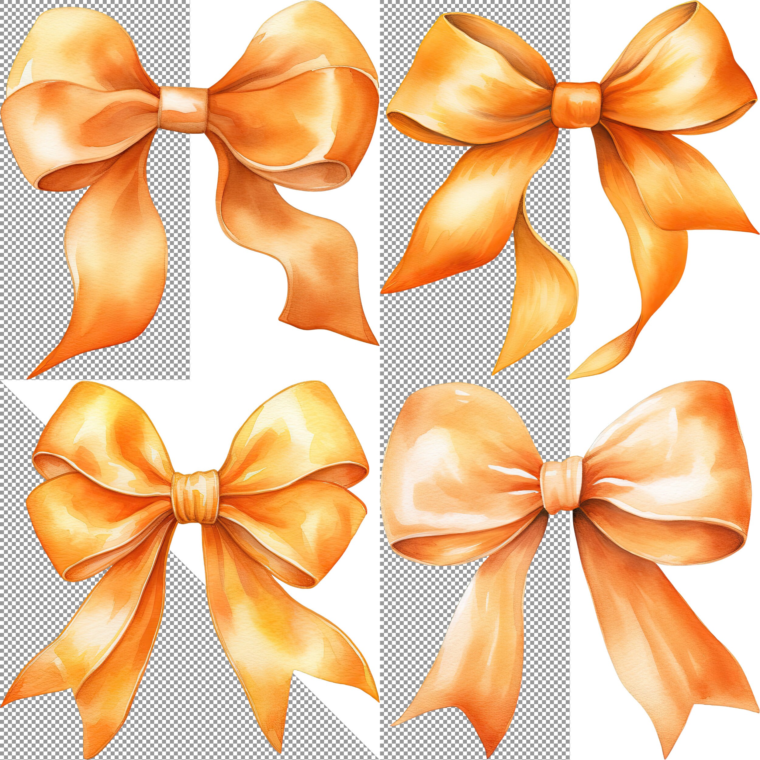 Orange Ribbon Clipart Pastel Watercolor Illustration - Etsy