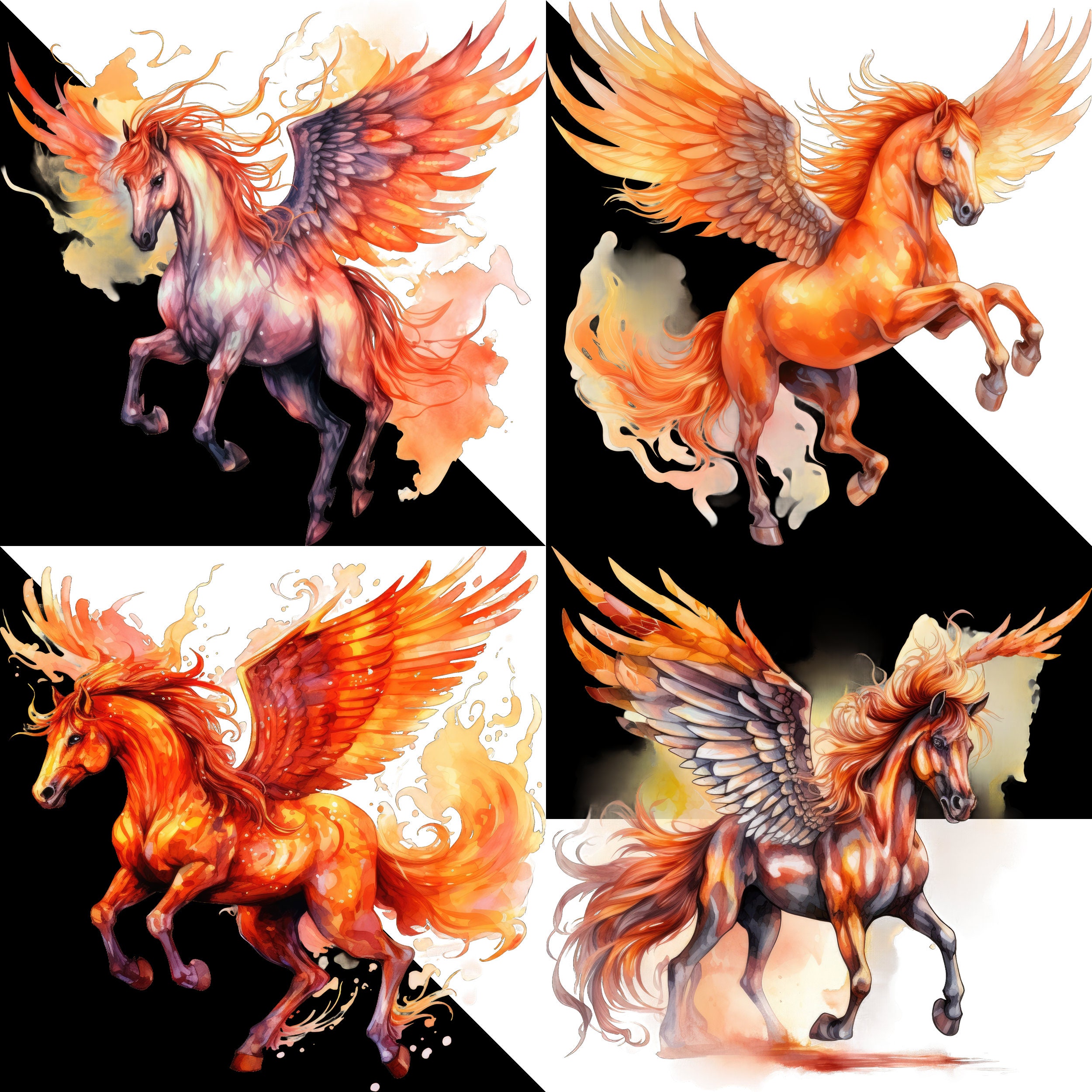 Fire Winged Steed Art Print,fire-feathered Pegasus Painting,flight Wall ...