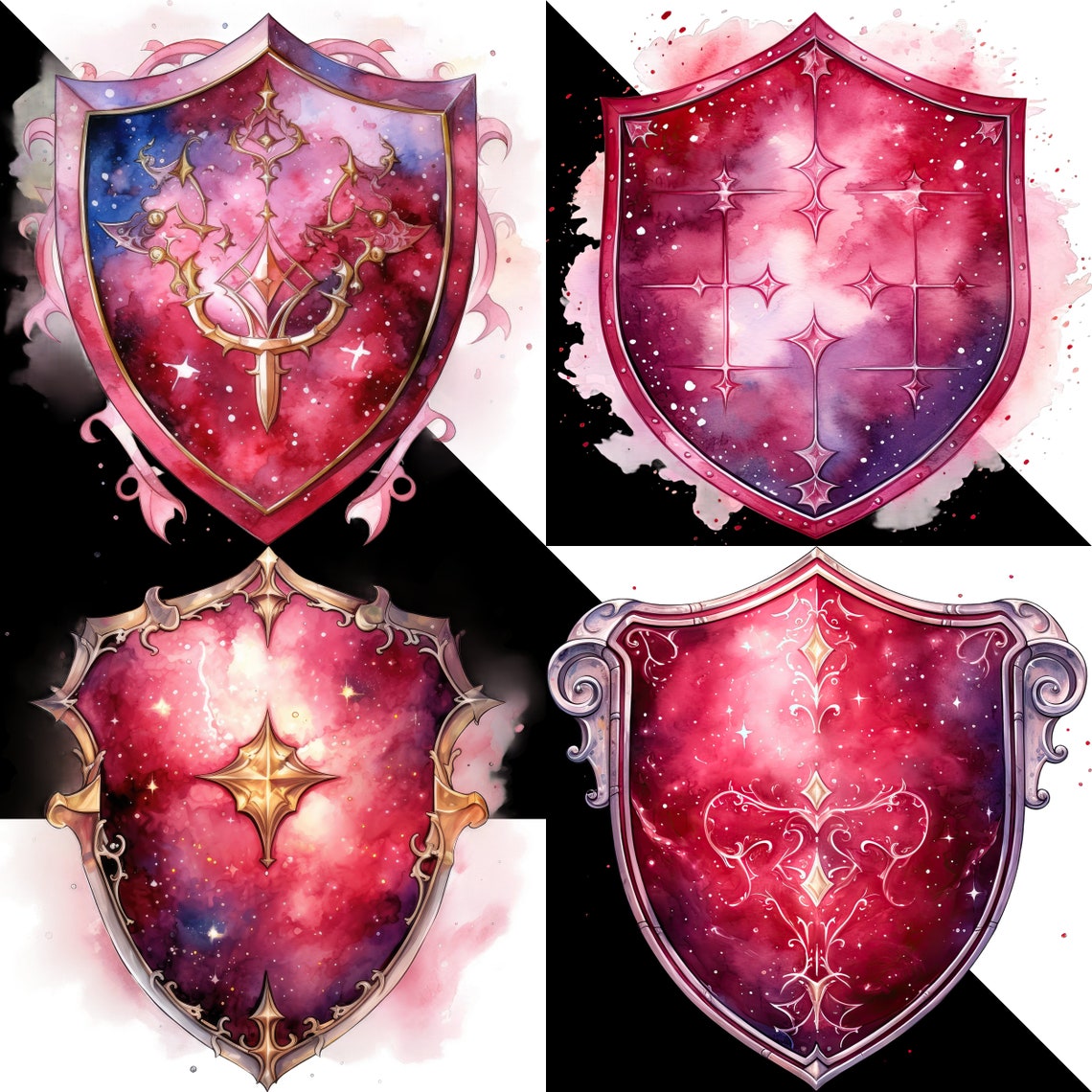 Fantasy Knight's Shield Clipart, Digital Knight's Shield Art, Fantasy ...