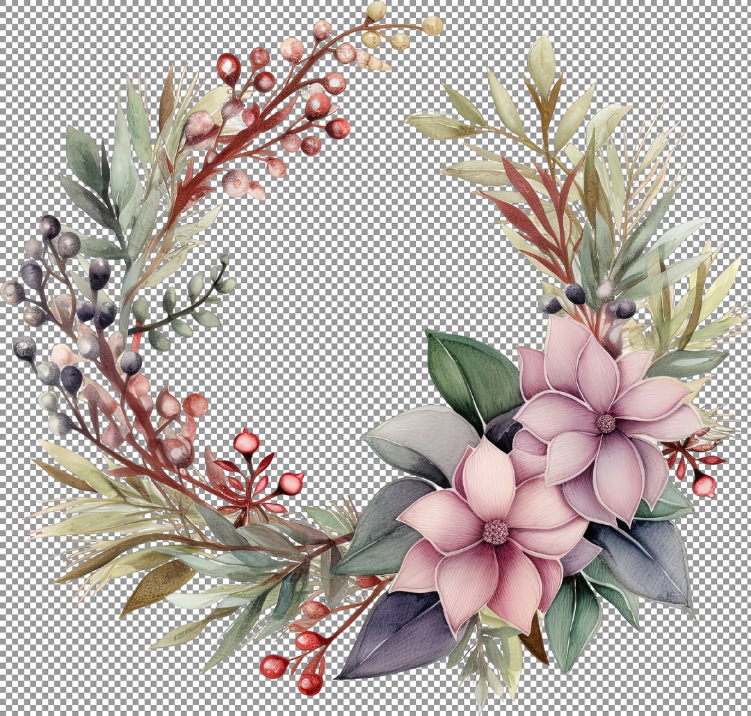 Christmas Wreath Clipart, Winter Wonderland Wreath Illustrations ...