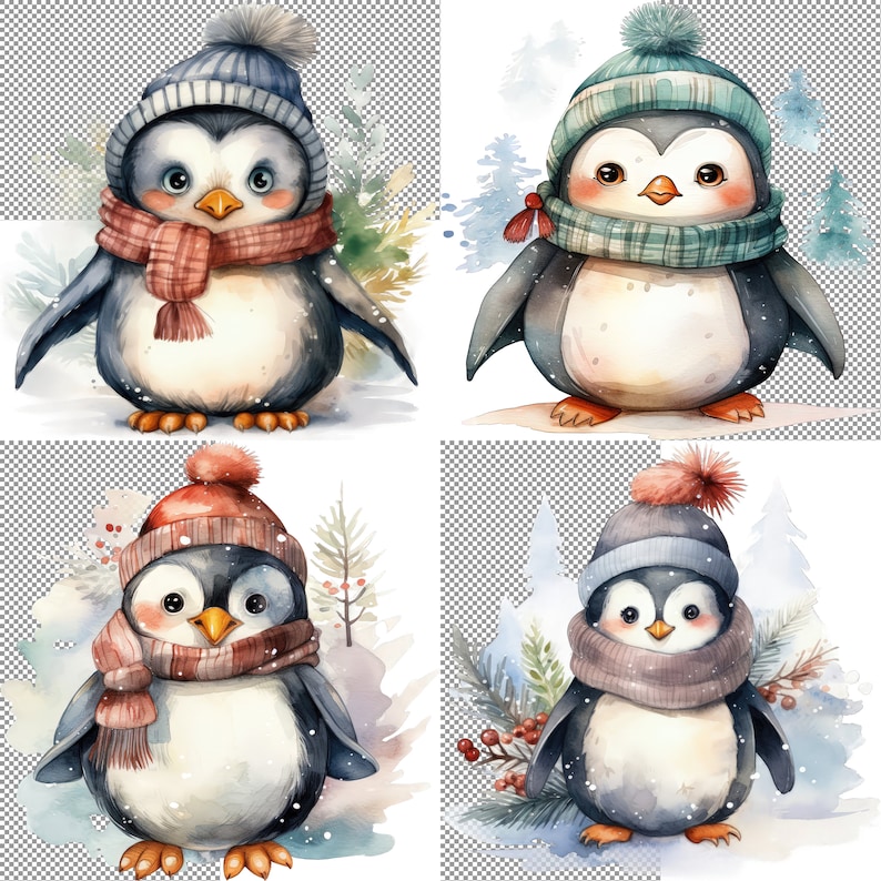 Christmas Penguin Clipart, Winter Wonderland Penguin Graphics, Snowy ...