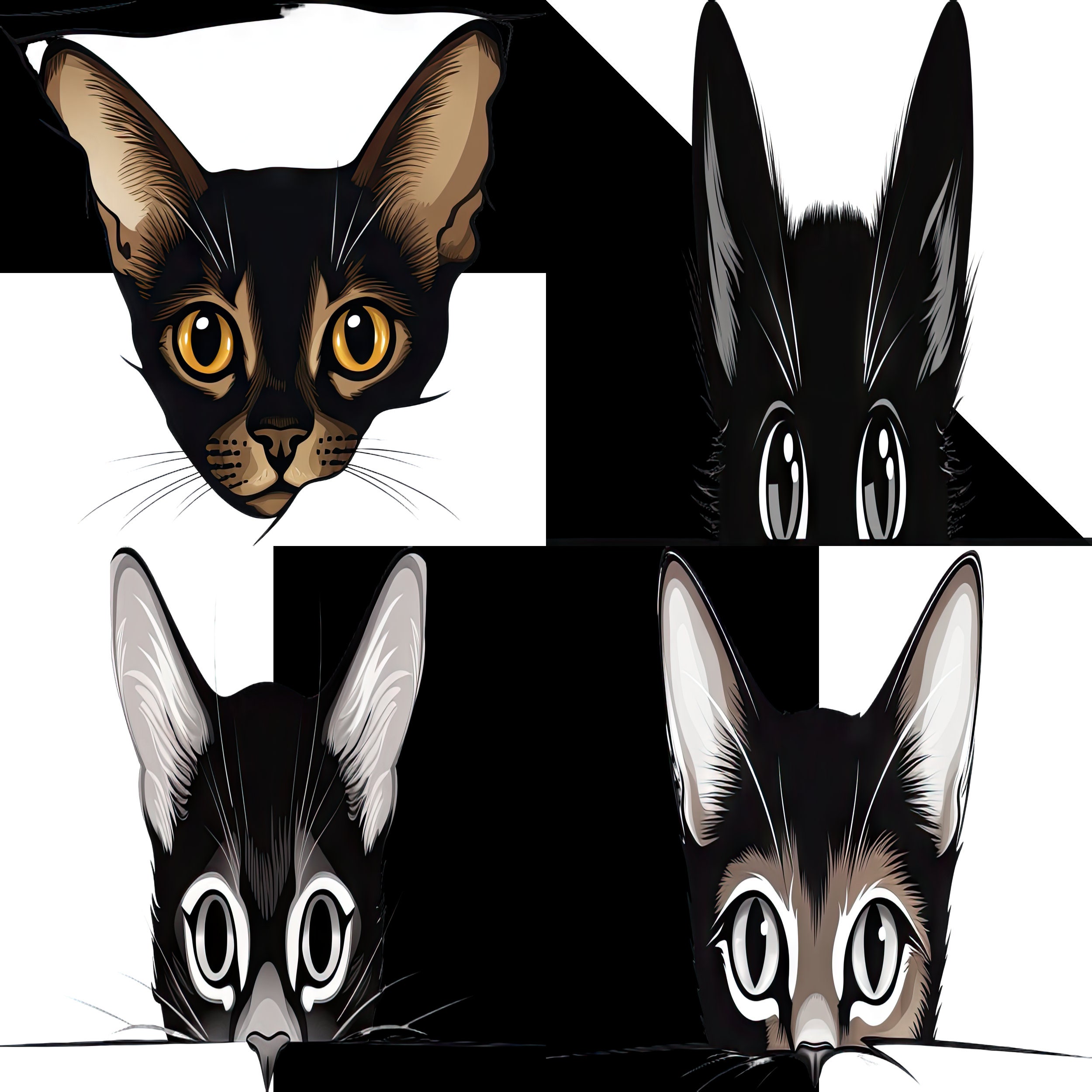 PEEKING Abyssinian Cat Vector in Black Lines PNG Clipart,cat Line Art ...