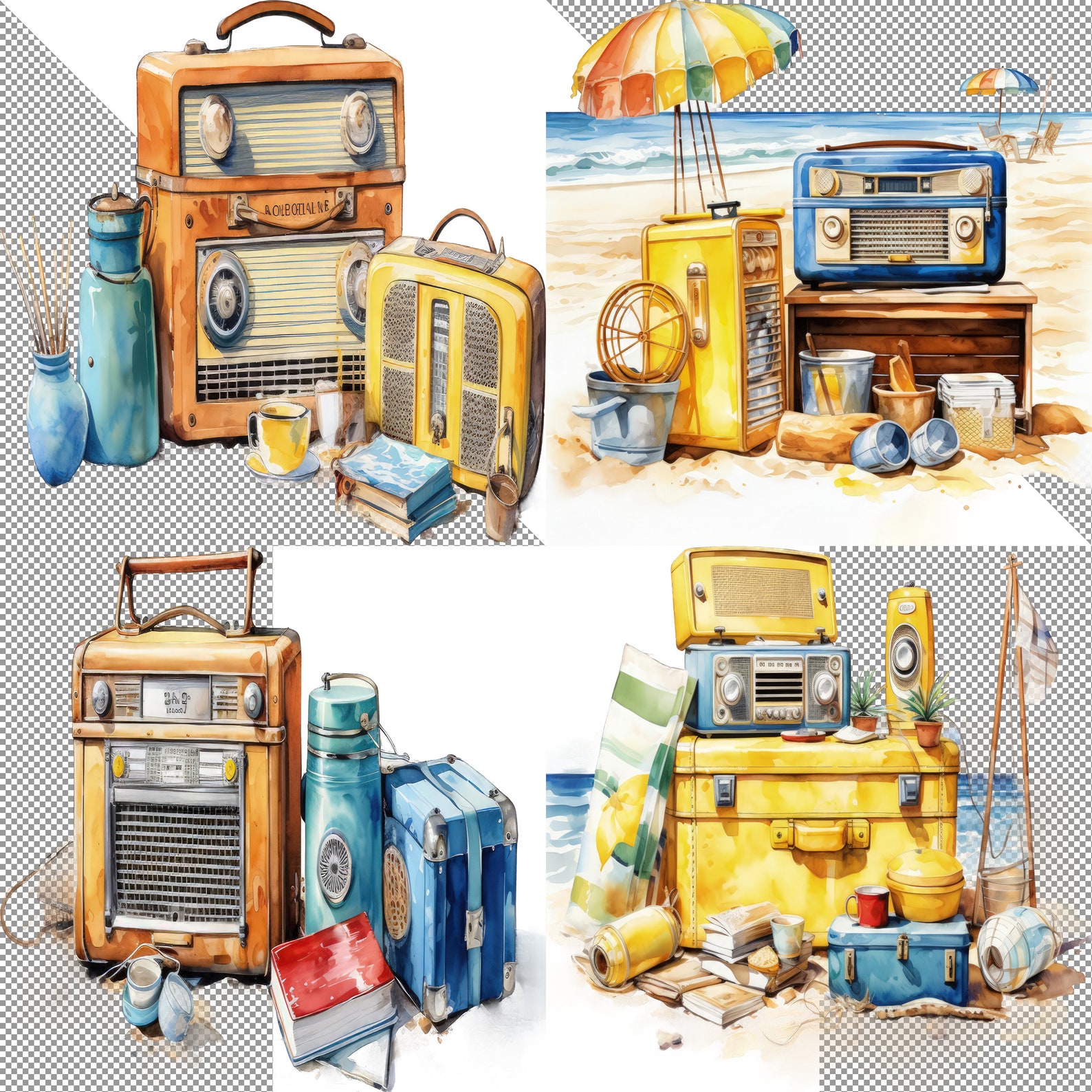 Beachside Radio Days Clipart, Radio Boombox, Retro Music Clipart ...