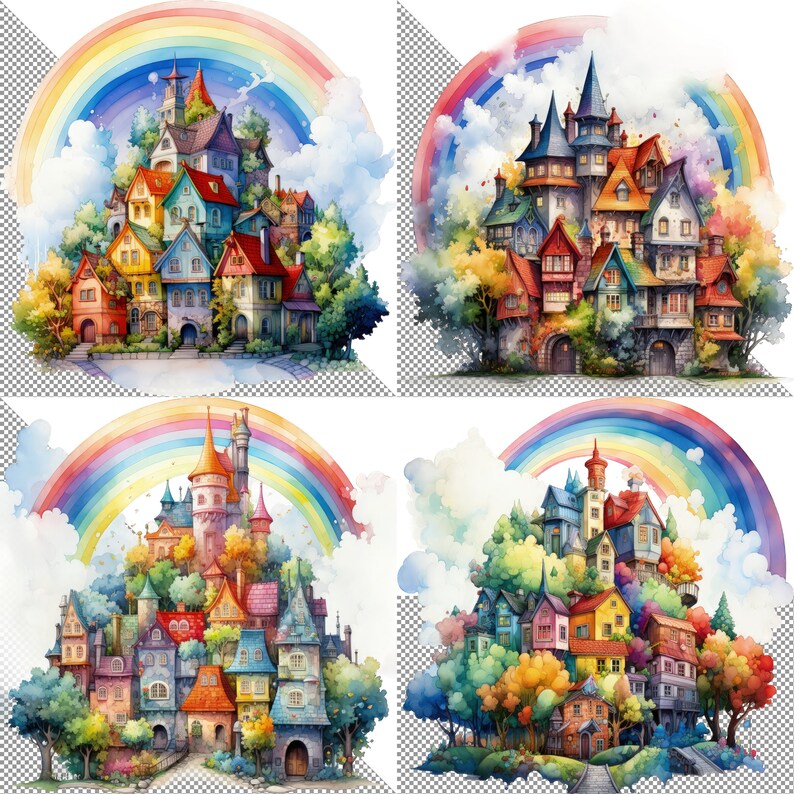 Vibrant Village Clipart,vibrant Village Clipart, Colorful Decor, Lively ...