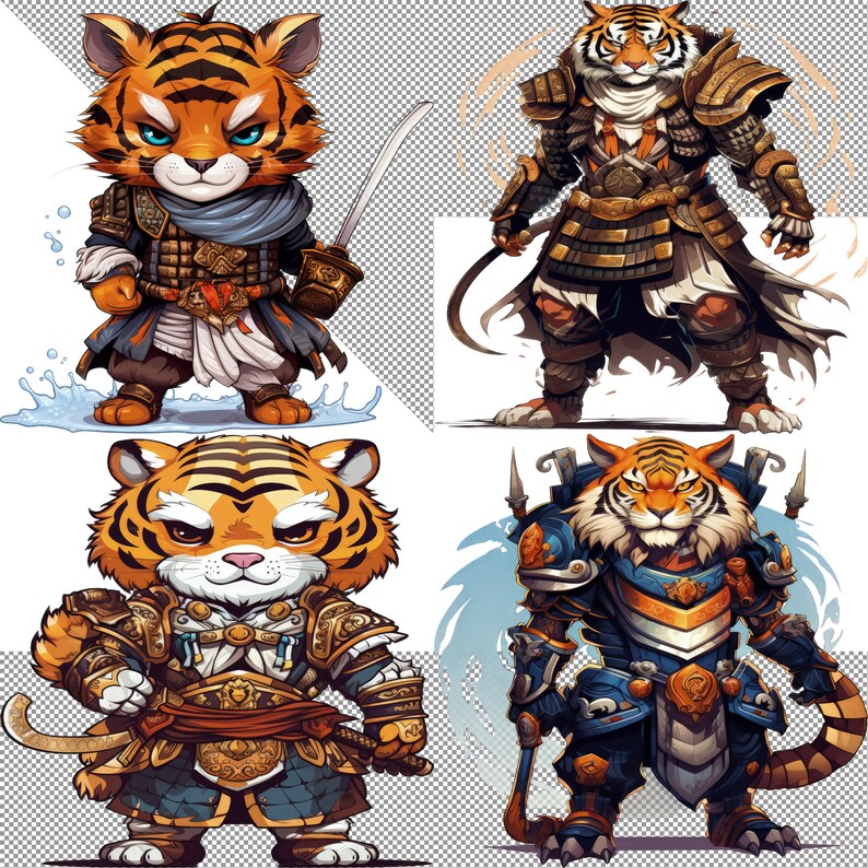 Tiger in Samurai Armor Cartoon Vectorferocious Tiger in - Etsy