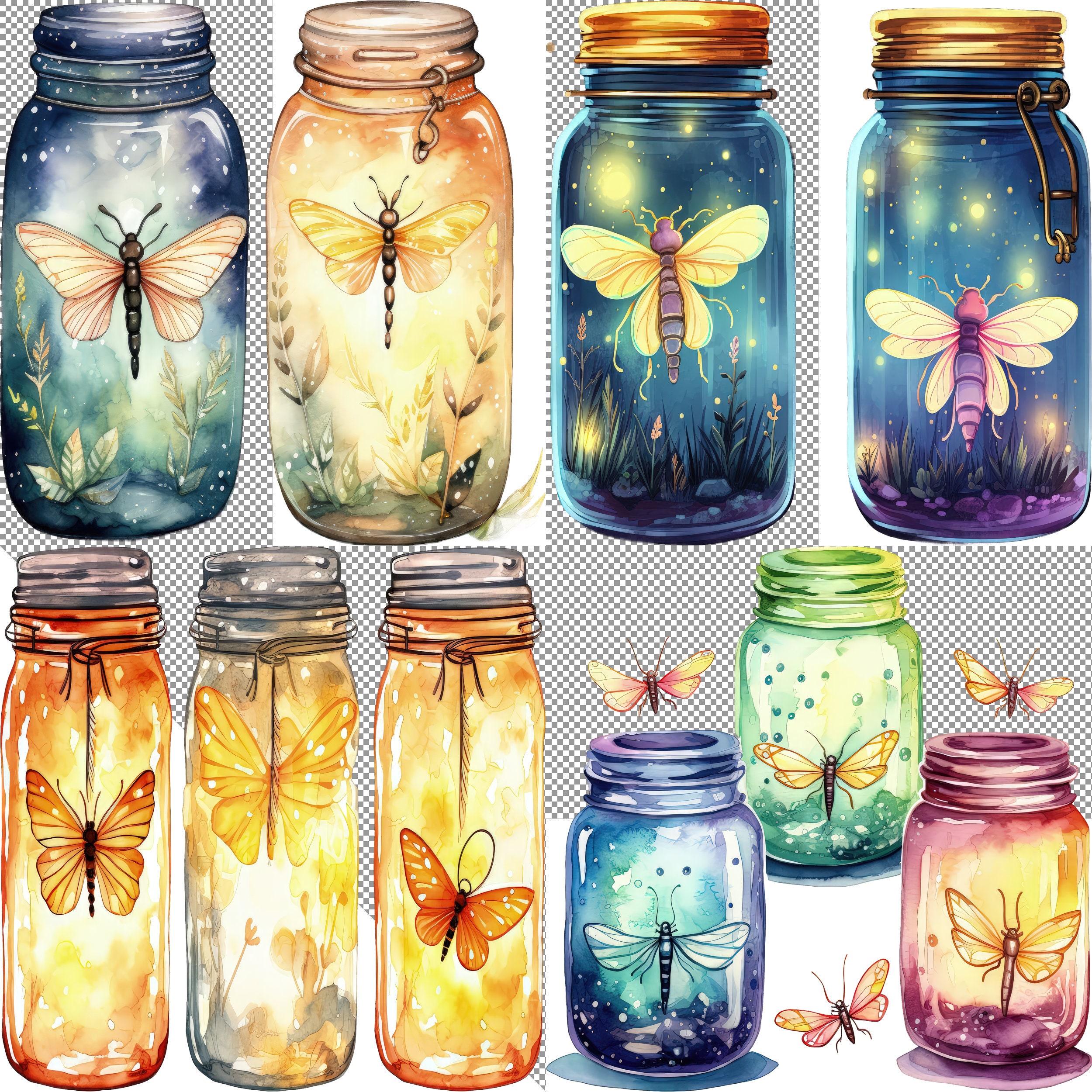 Firefly Jars Watercolor Clipart, Craft for Kids Printable, Picture for ...