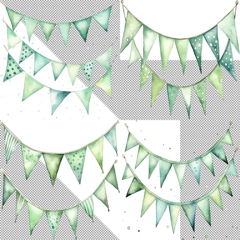 Baby Pink and Green Birthday Bunting ,watercolor Illustration, Digital ...
