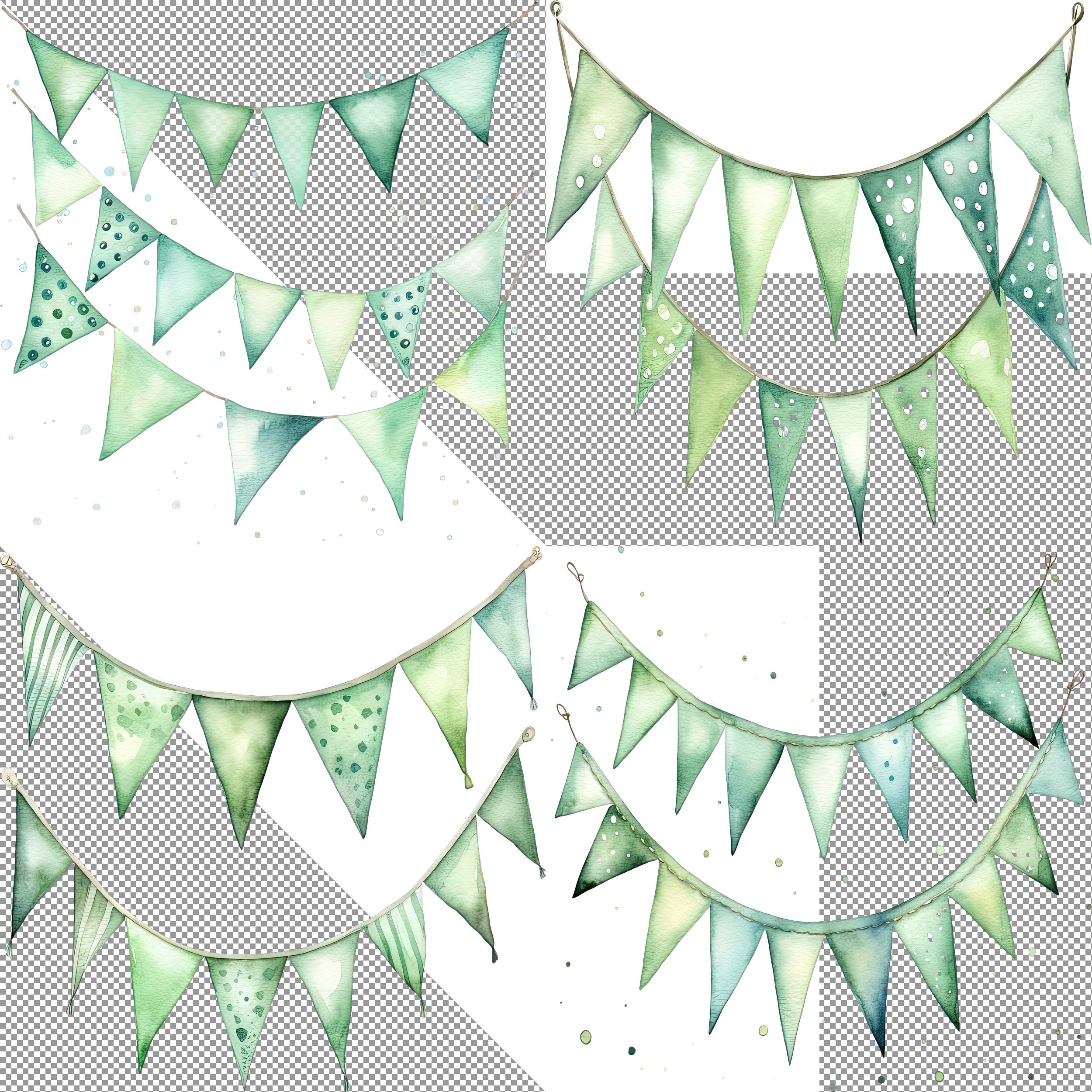 Baby Pink and Green Birthday Bunting ,watercolor Illustration, Digital ...