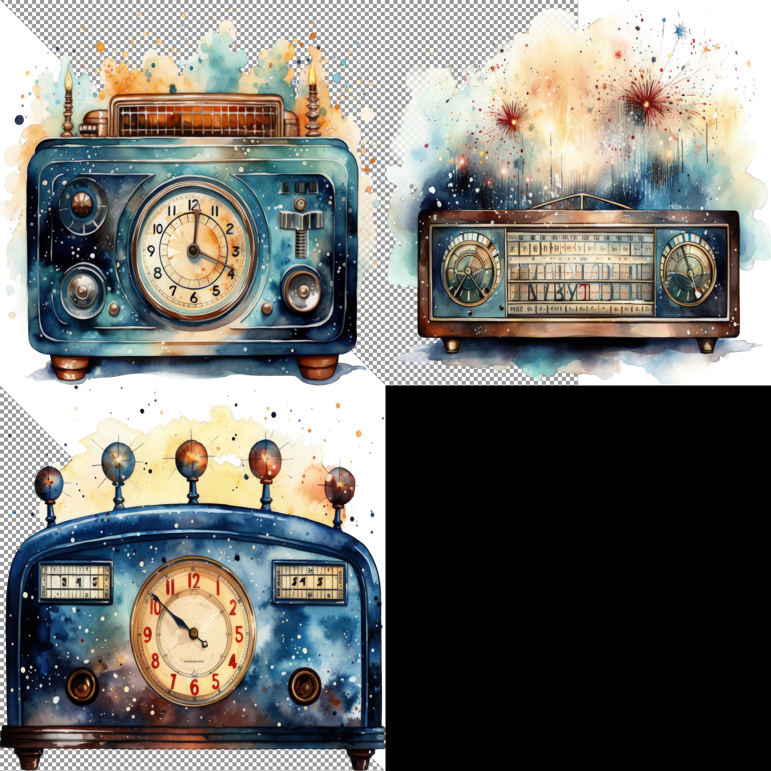 Countdown Radio Clipart, Vintage Radio Clipart Set, Retro Radios, Old ...