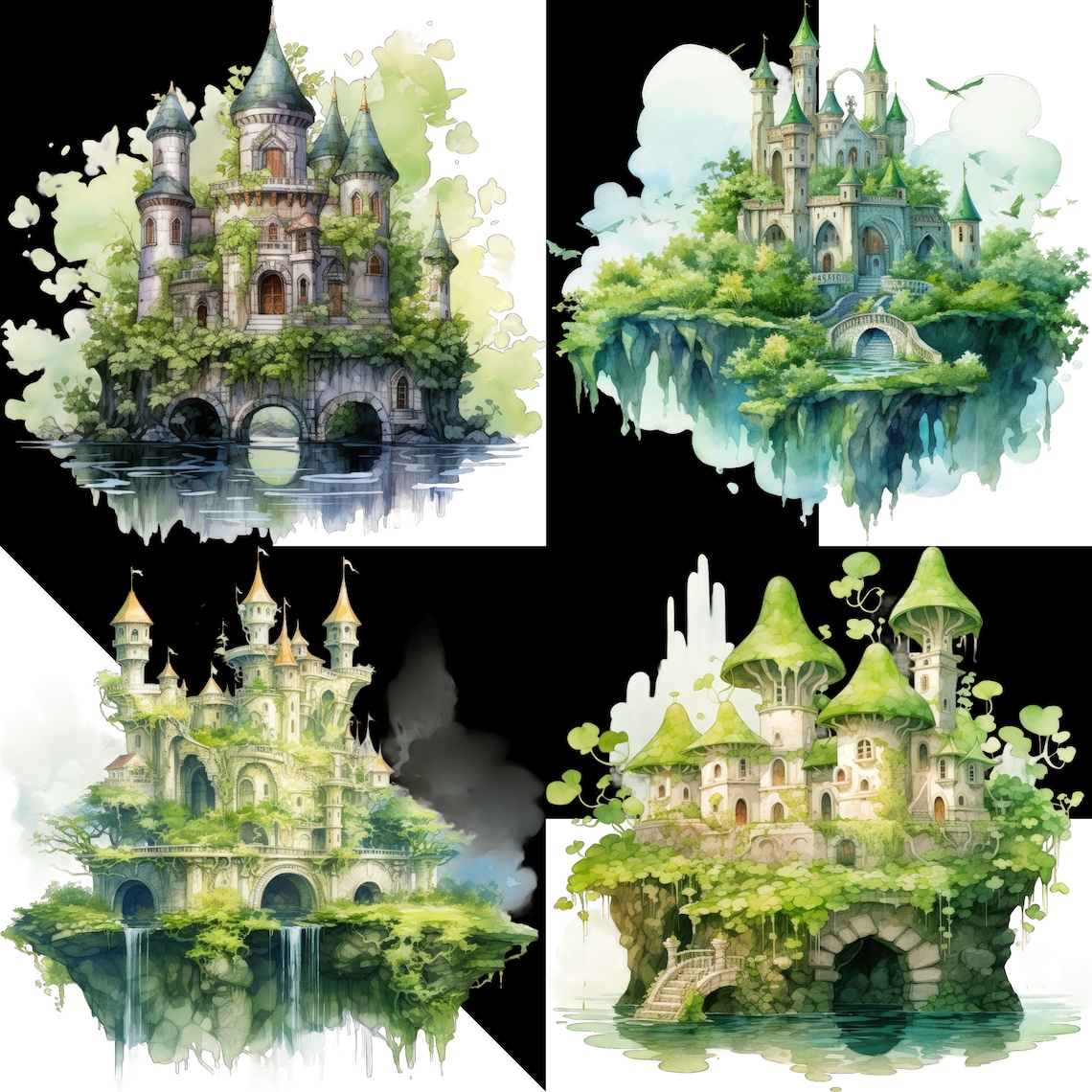 Floating Castle Realm, Fantasy Kingdom Decor, Hand-painted Castle in ...