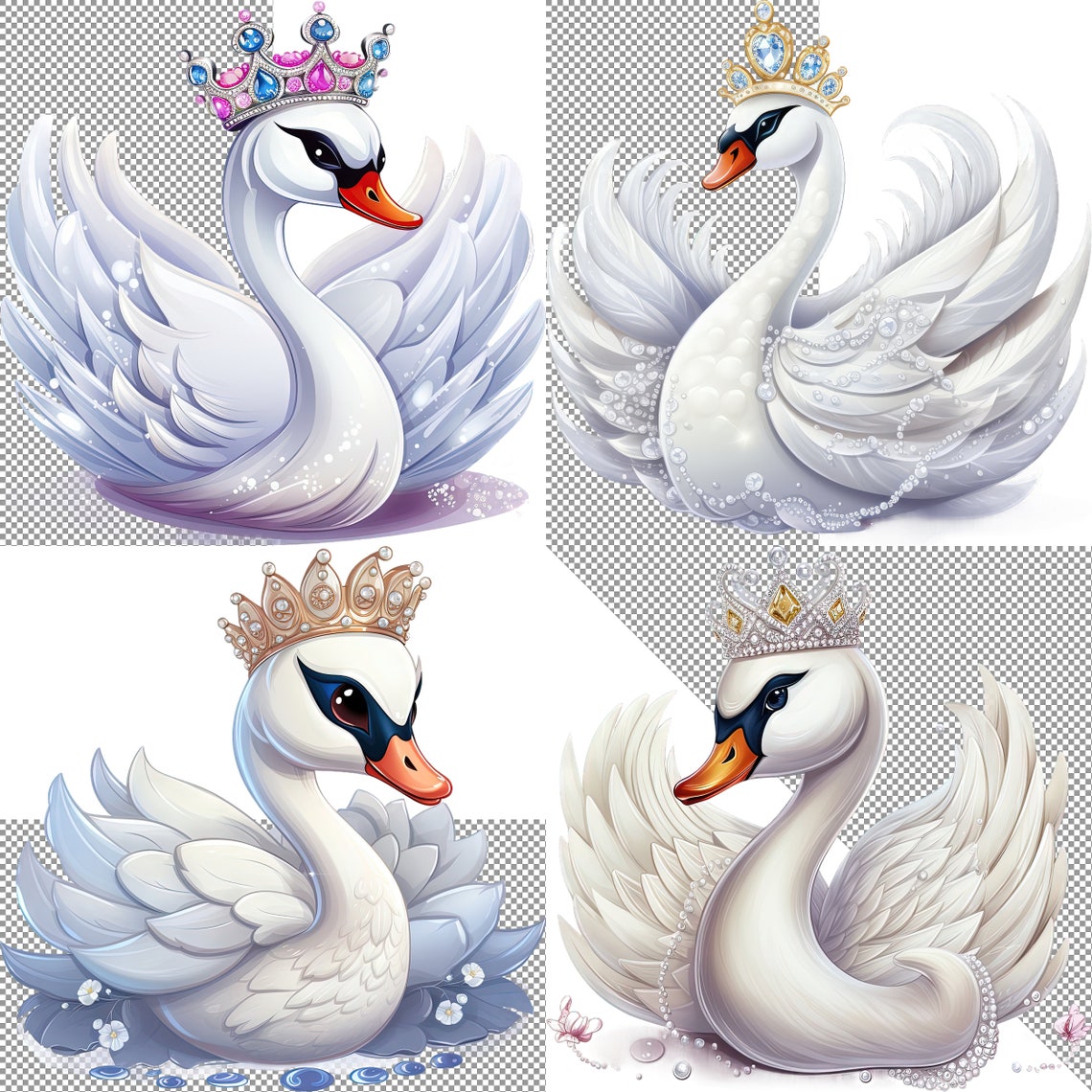 Swan in Regal Attire Clipartroyal Swan Clip Art Regal Bird - Etsy
