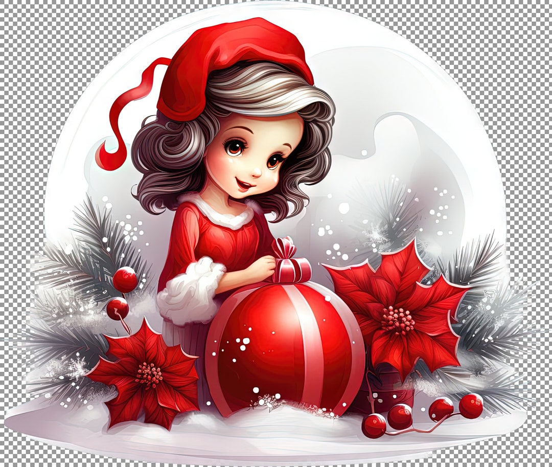 Red Christmas Girl Clipart, Classic Christmas Clipart, Picture for ...