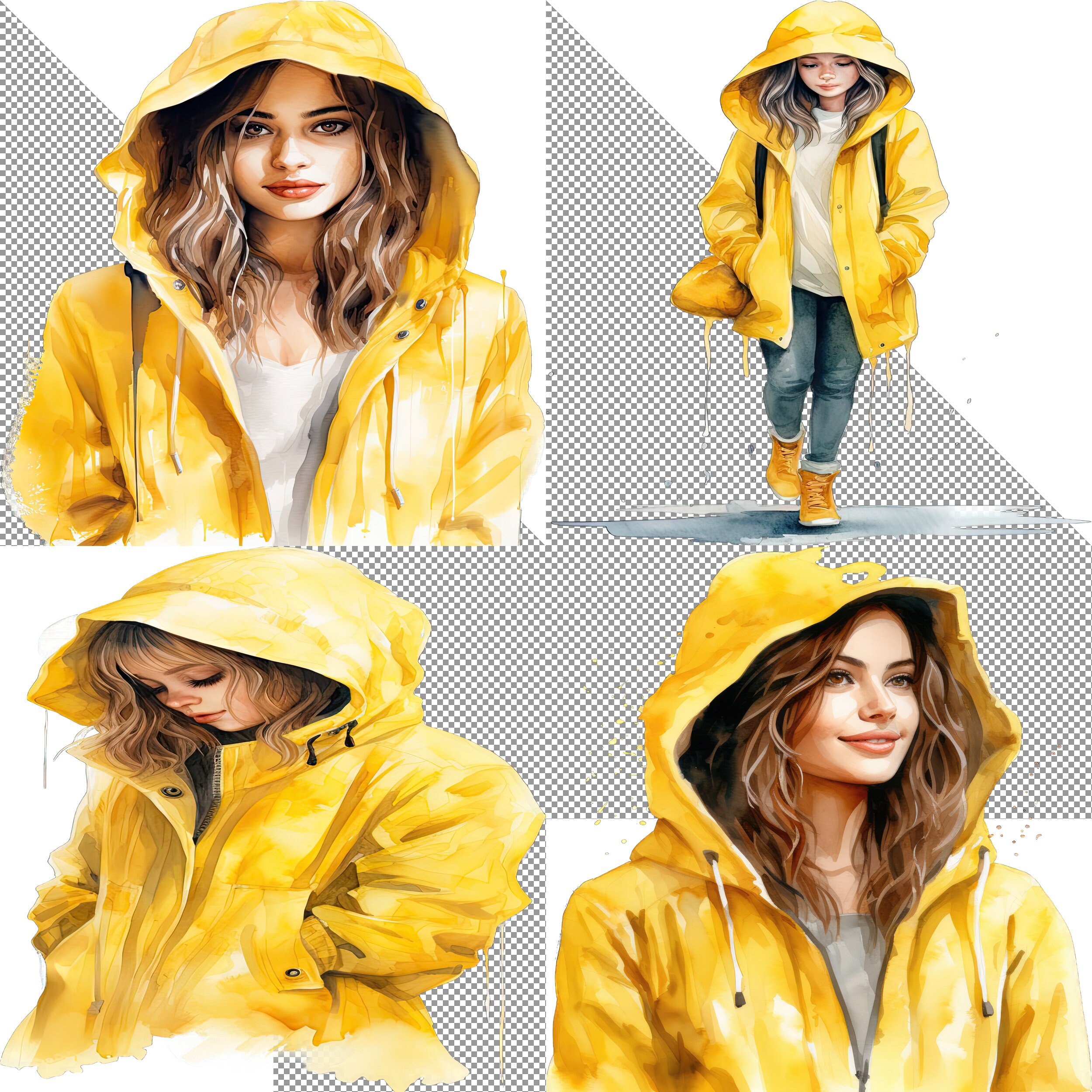 Girl in Yellow Raincoat Clipart, Poster for School, Wall Art for A ...