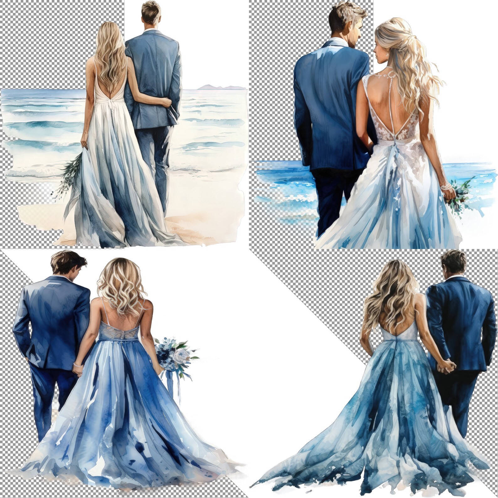 Blue Bride & Groom Clipart, Eternal Vows by the Ocean: Bride and Groom ...