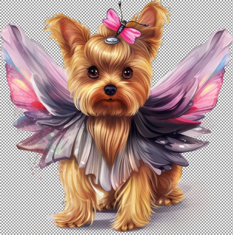 Fairy Yorkshire Terrier Clipart, Digital Fairy Terrier Art, Yorkie ...