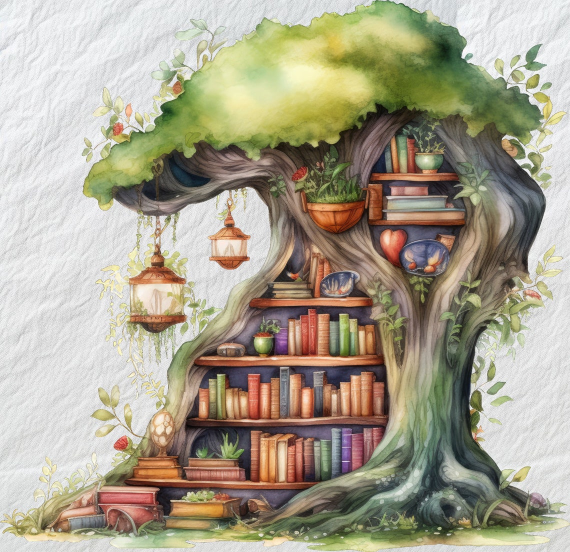 Enchanted Tree Bookshelf, Design for Case, Digital Sticker for Books ...