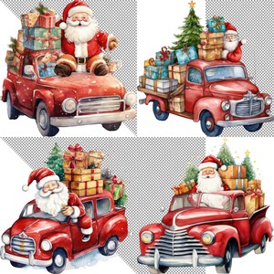 Santa's Car Ride Watercolor Cartoon, Clip Art for T Shirt, Wall Art for ...