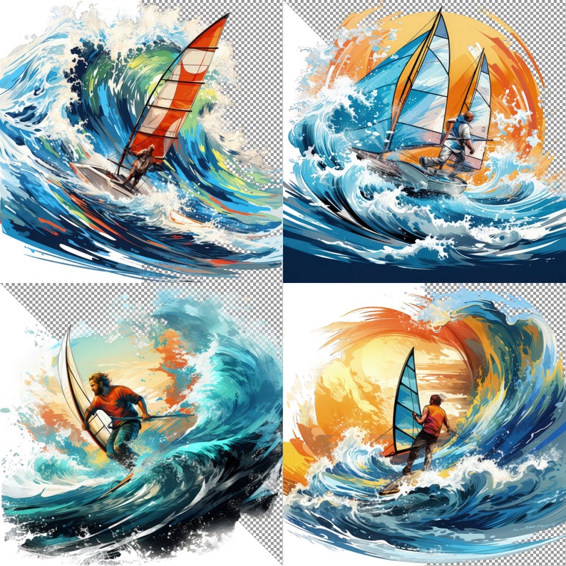 Windsurfing Wonders Clipart, Windsurfing Adventure, Beach Fun Clipart ...