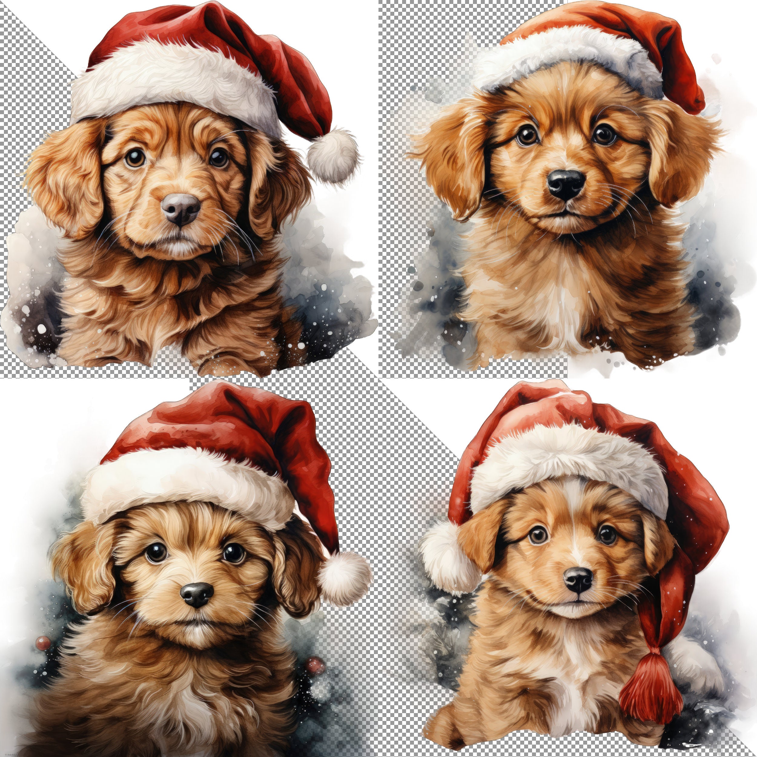 Christmas Puppy Watercolor Clipart, Art for Desk, Art for Kids Rooms ...