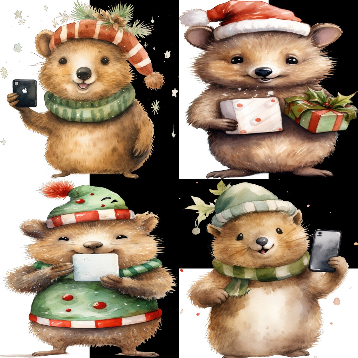 Christmas Festive Quokka Selfie PNG Clipartquokka in Santa - Etsy